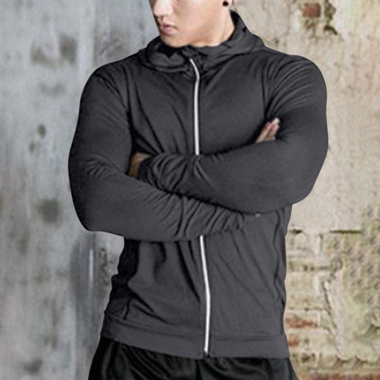 EchoC Men's Zipper Hoodie, Solid Color Long Sleeve, Breathable Fabric ...