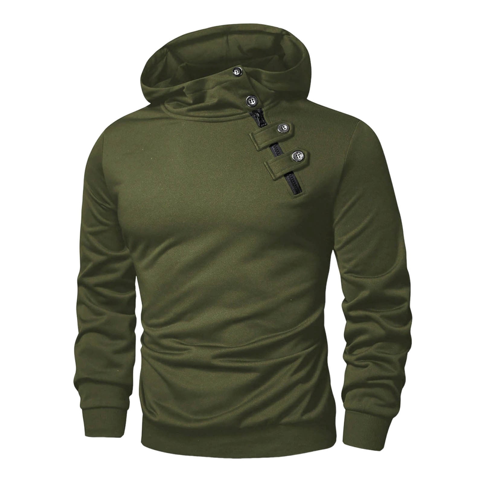 EchoC Solid Color Hooded Blouse, Loose Casual Fashion, Button Zipper ...