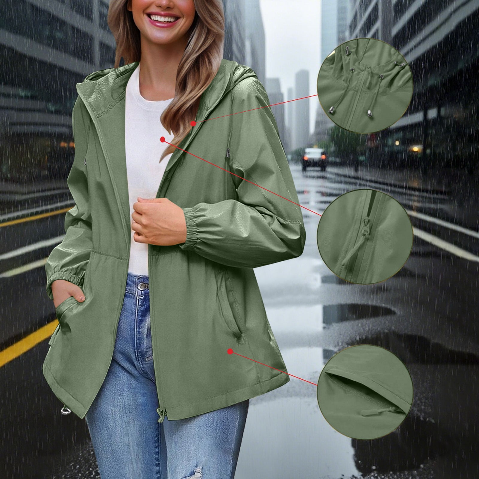 EchoC Solid Waterproof Jacket, Hooded Raincoat, Packable Design ...