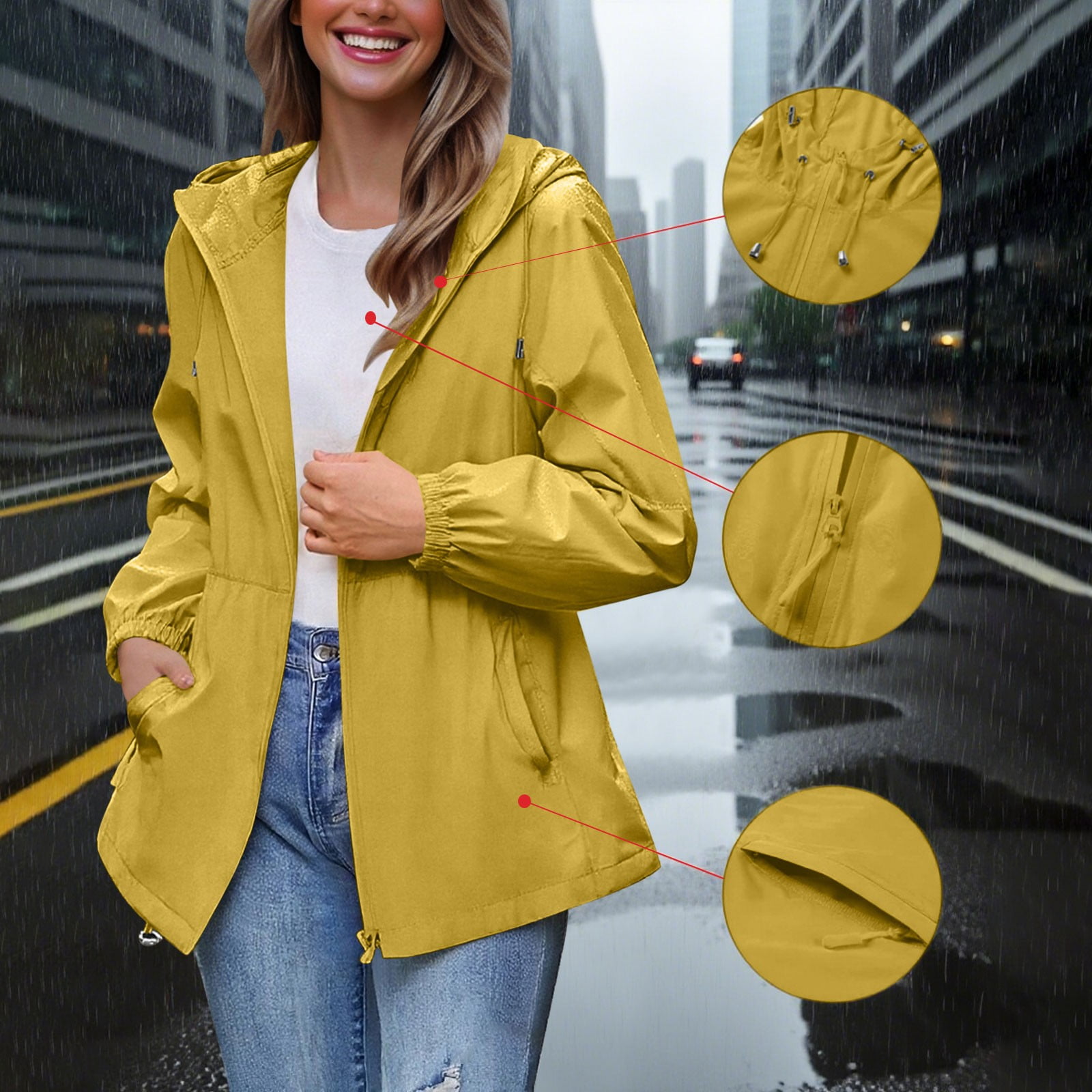 EchoC Solid Waterproof Jacket, Hooded Raincoat, Packable Design ...