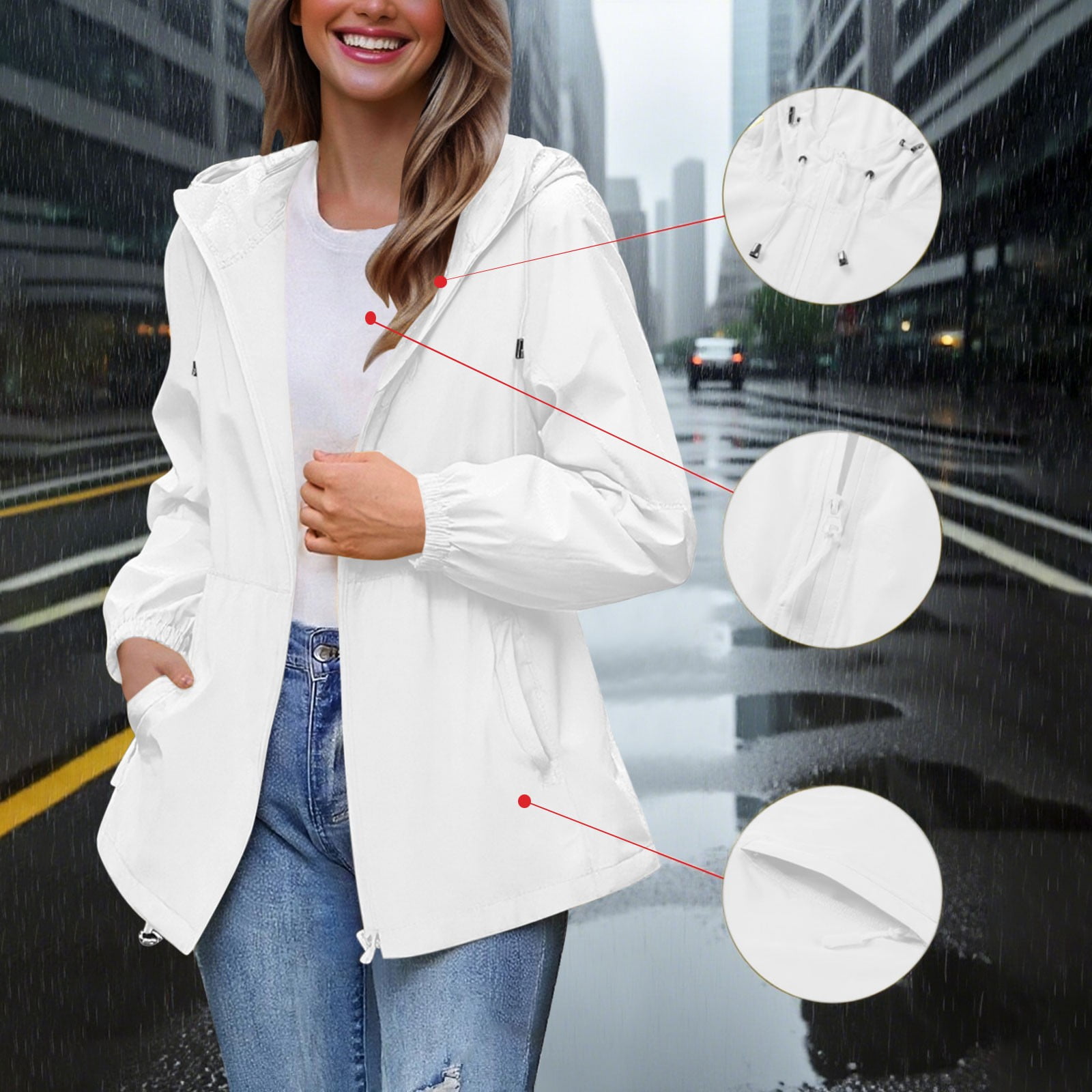 EchoC Solid Waterproof Jacket, Hooded Raincoat, Packable Design ...