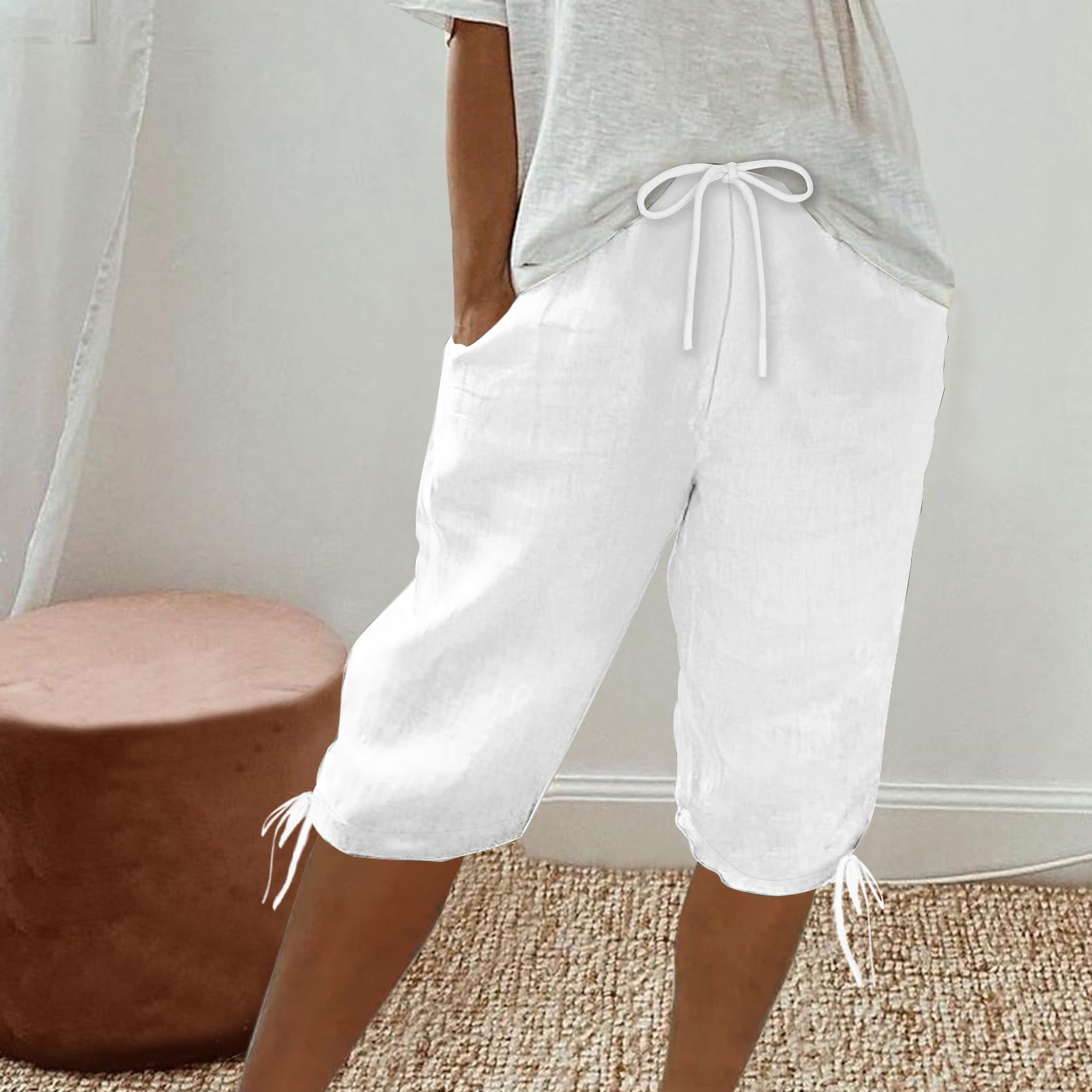 EchoC Women Casual Solid Color Shorts Capris Casual Women's Shorts ...