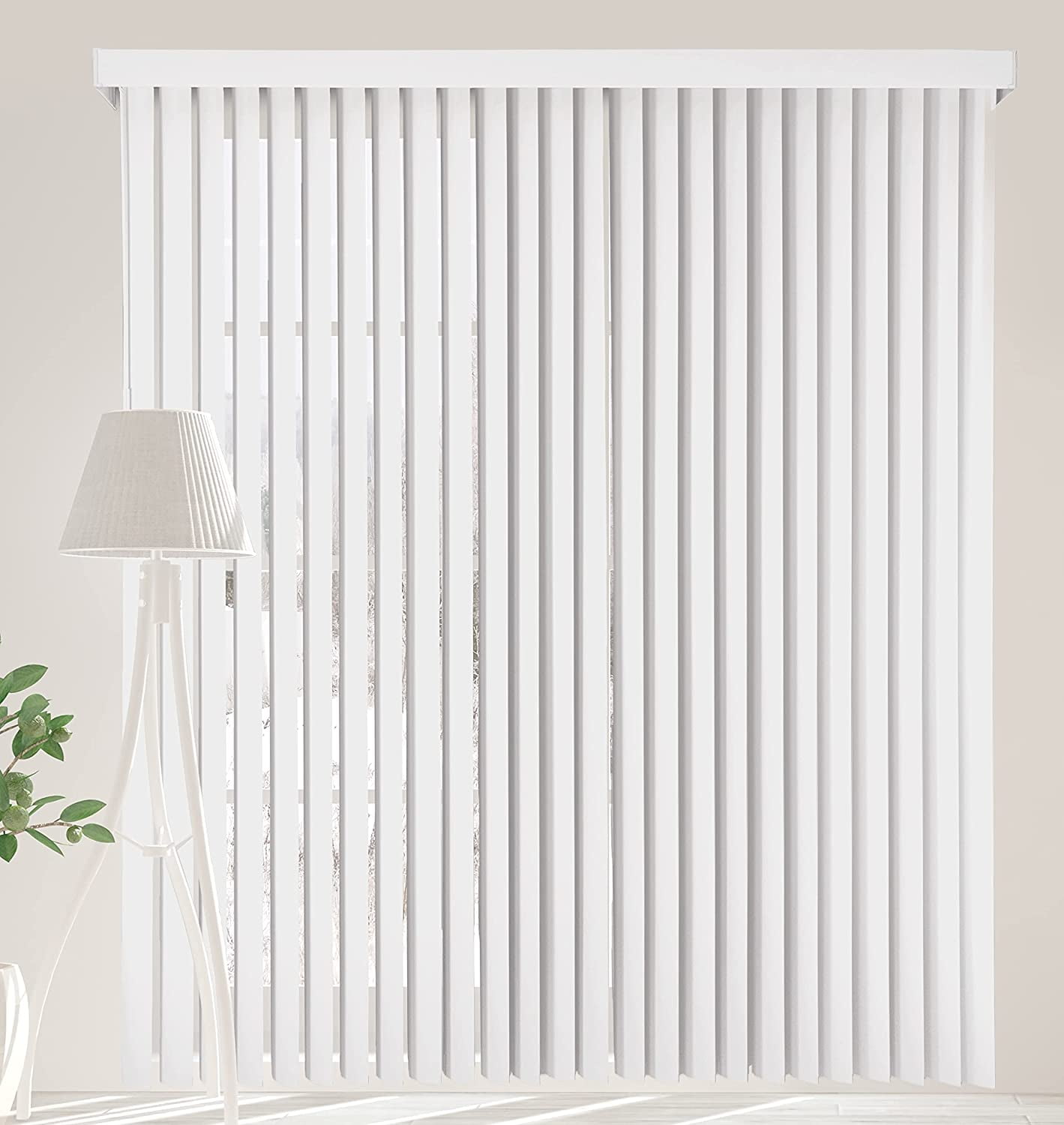 Calyx Interiors Cordless White Vinyl Vertical Blind, 78 in. W x 84 in ...