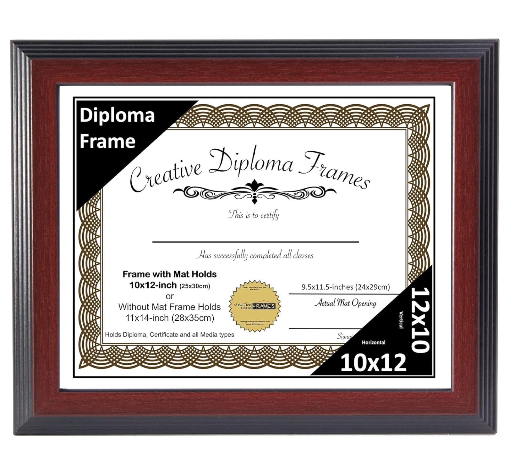 Echoworld 10x12 Mahogany Finish Diploma Frame with White Matting Holds ...