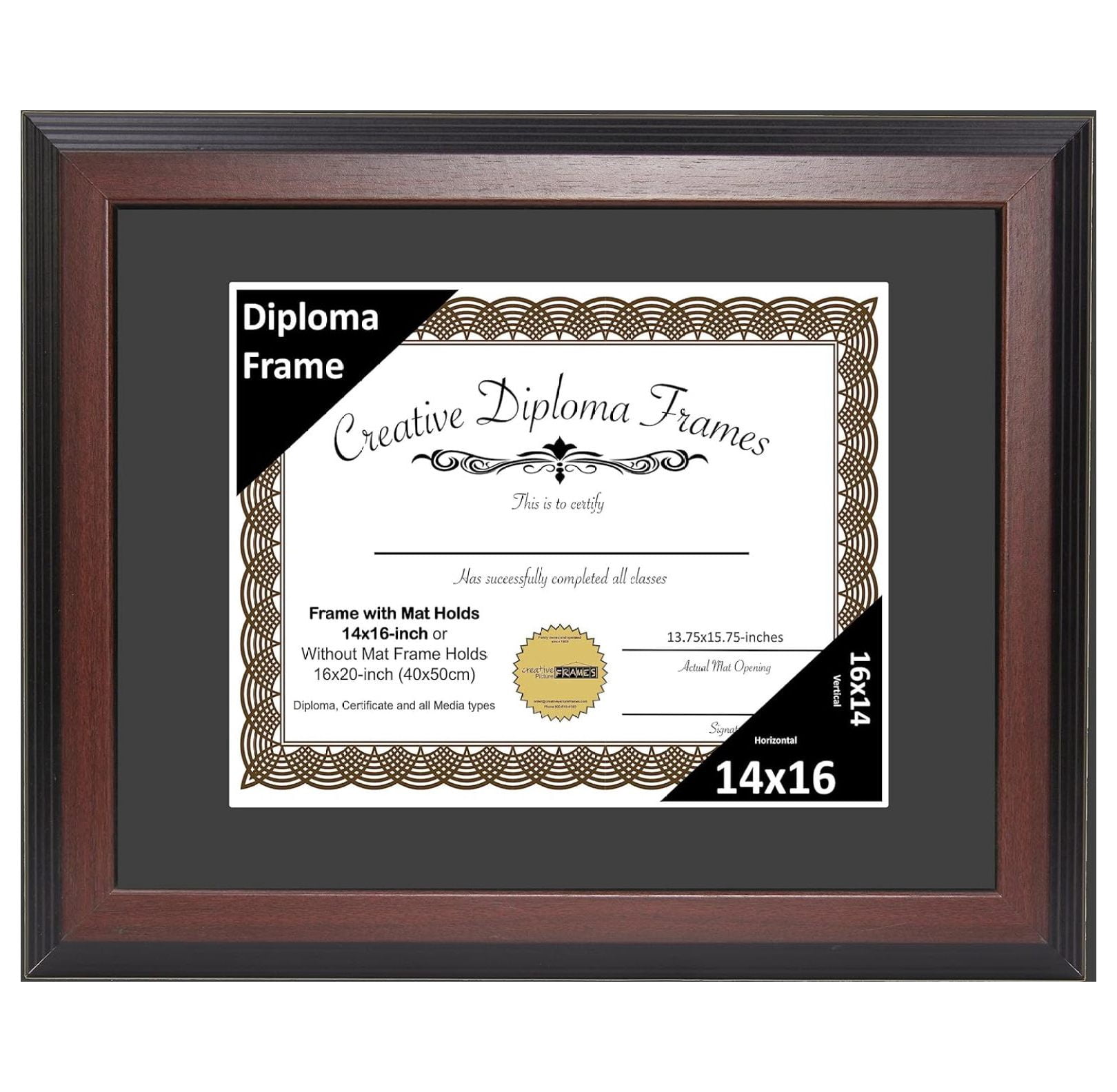 Echoworld 14x16 Mahogany Finish Diploma Frame with Black Matting Holds ...