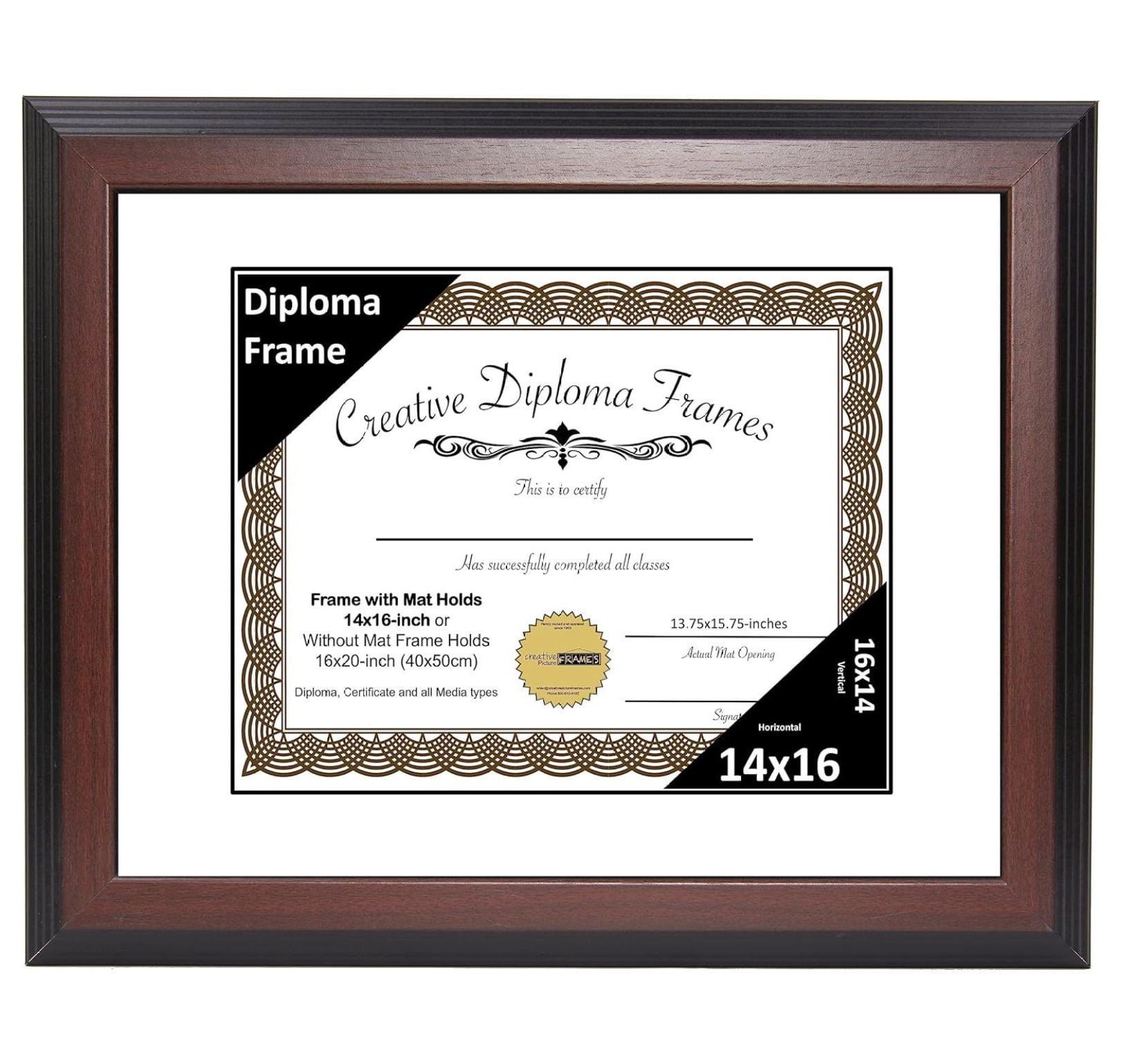 Echoworld 14x16 Mahogany Finish Diploma Frame with White Matting Holds ...