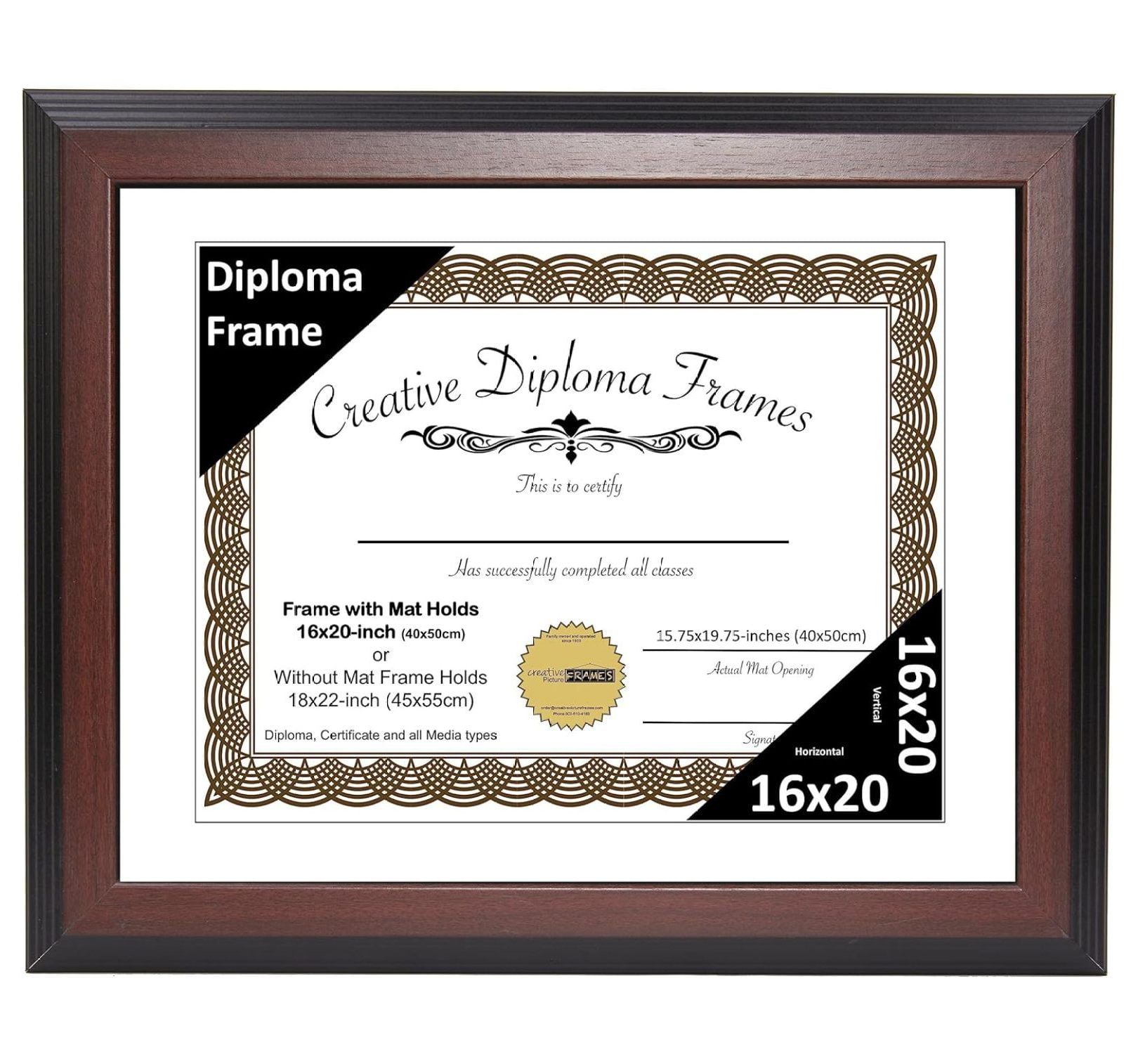 Echoworld 16x20 Mahogany Finish Diploma Frame with White Matting Holds ...