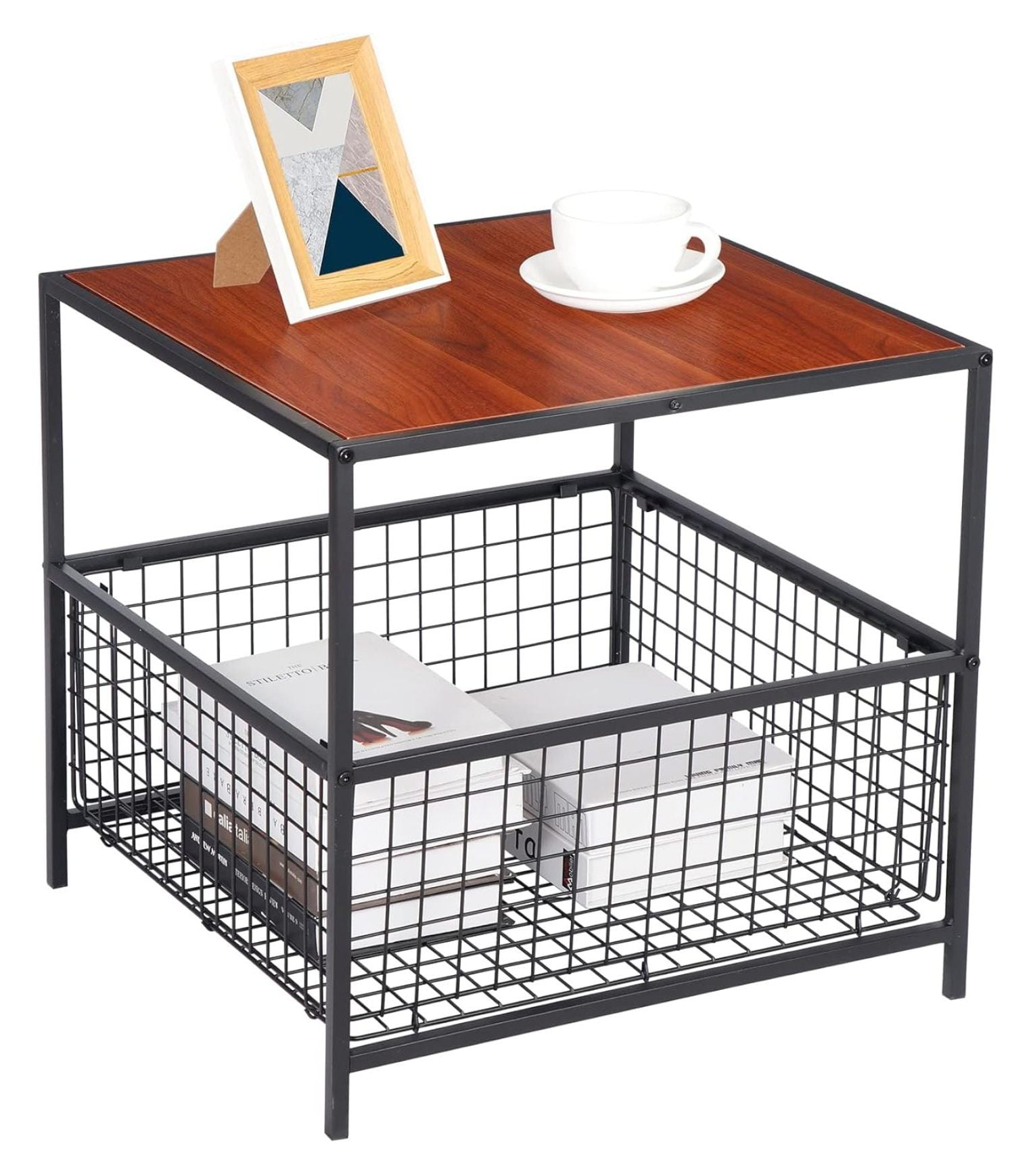 Echoworld 20 Inch Side Table with Wire Storage Basket Mini Fridge Stand ...