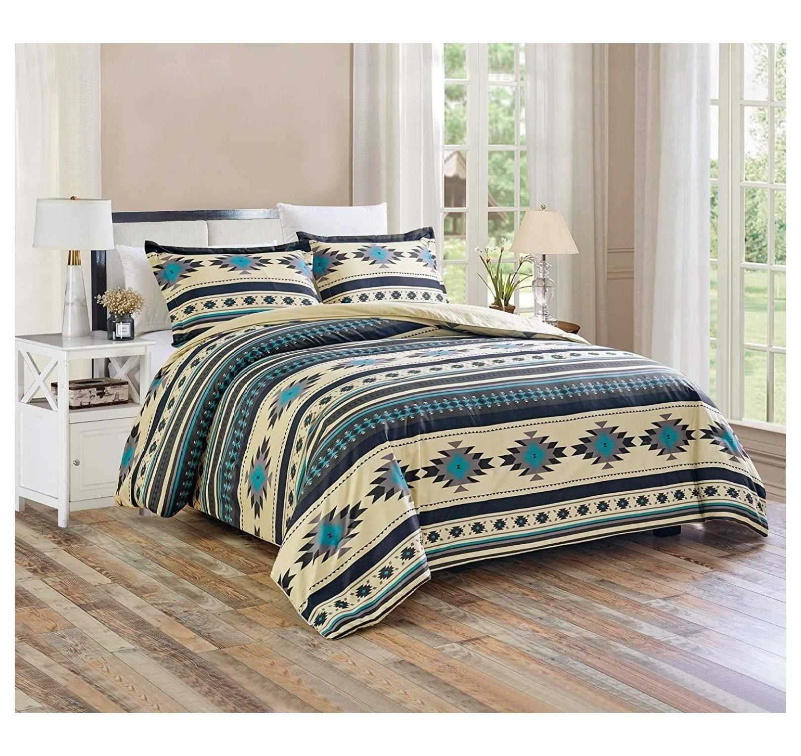 Echoworld 3-Piece Southwestern Geometric Tribal Multicolor Teal Beige ...