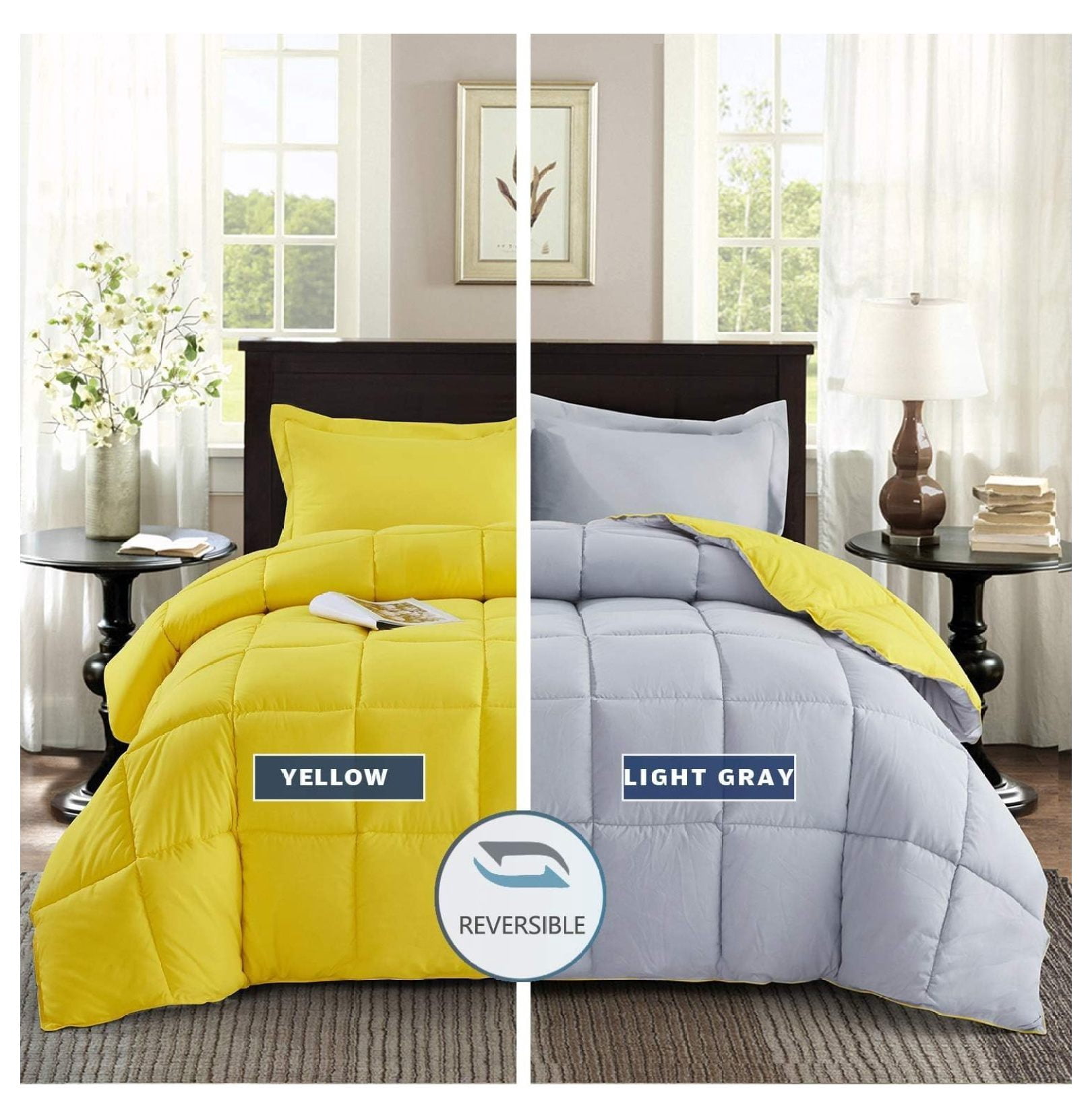 Echoworld 3-Piece Yellow Reversible Down Alternative Comforter Set ...