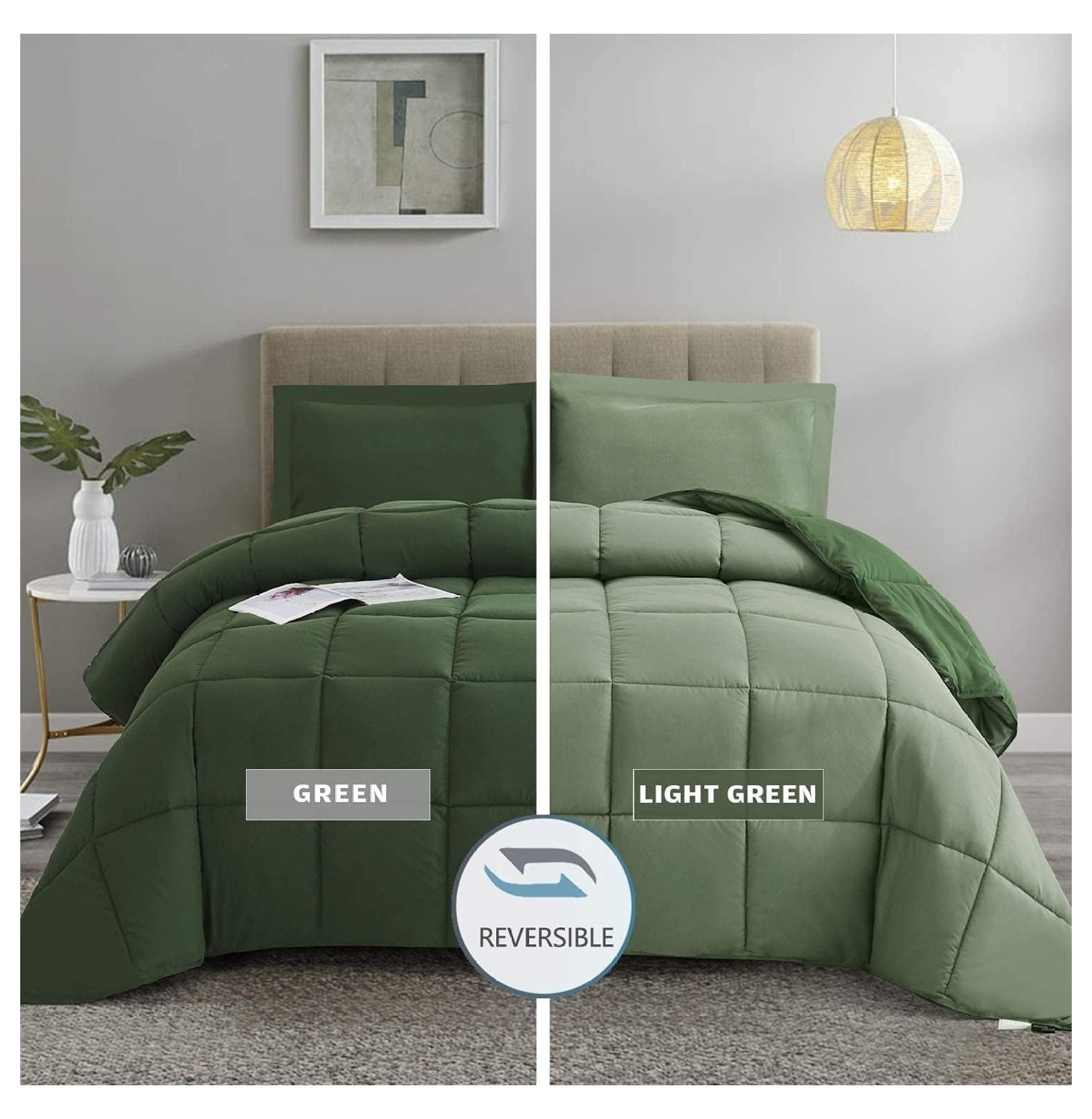 Echoworld 3pc Green Queen Size Comforter Set - All Season Reversible ...