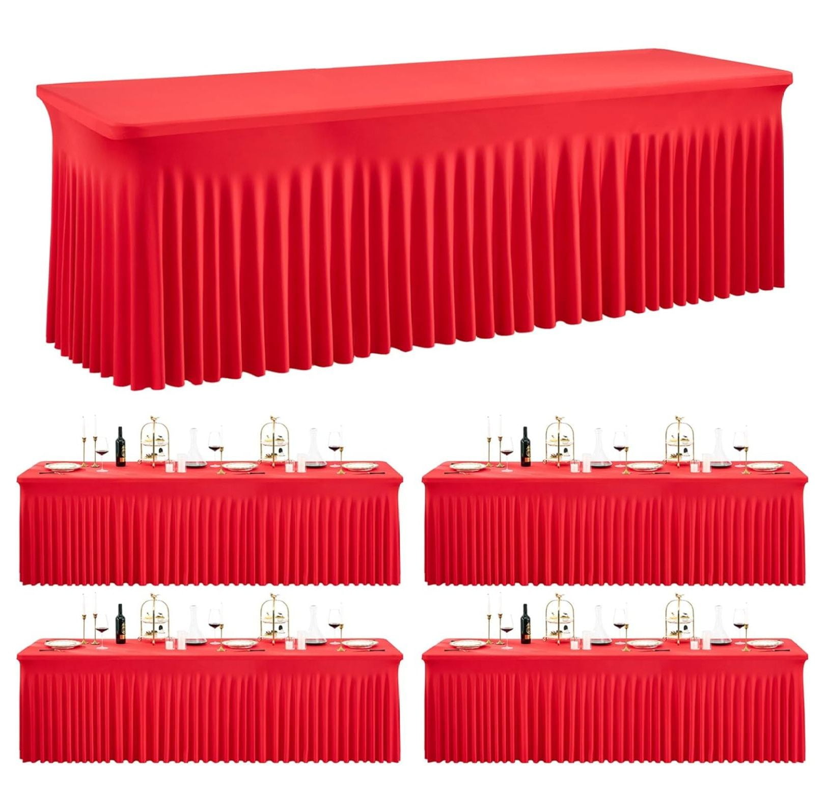 Echoworld 4 Pack Spandex Red Tablecloths for 8 Foot Rectangle Tables ...