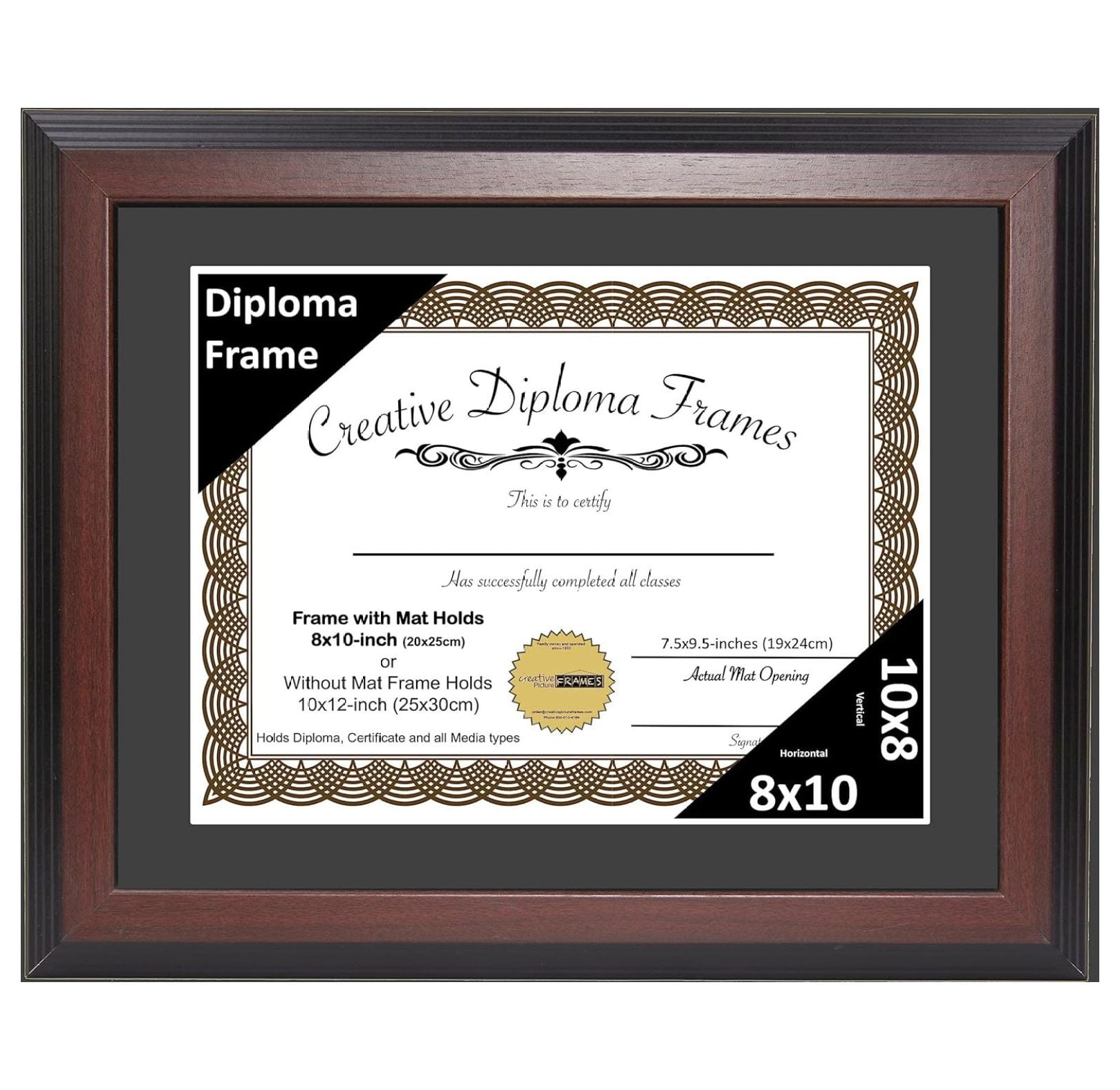 Echoworld 8x10 Mahogany Finish Diploma Frame with Black Matting Holds 8 ...