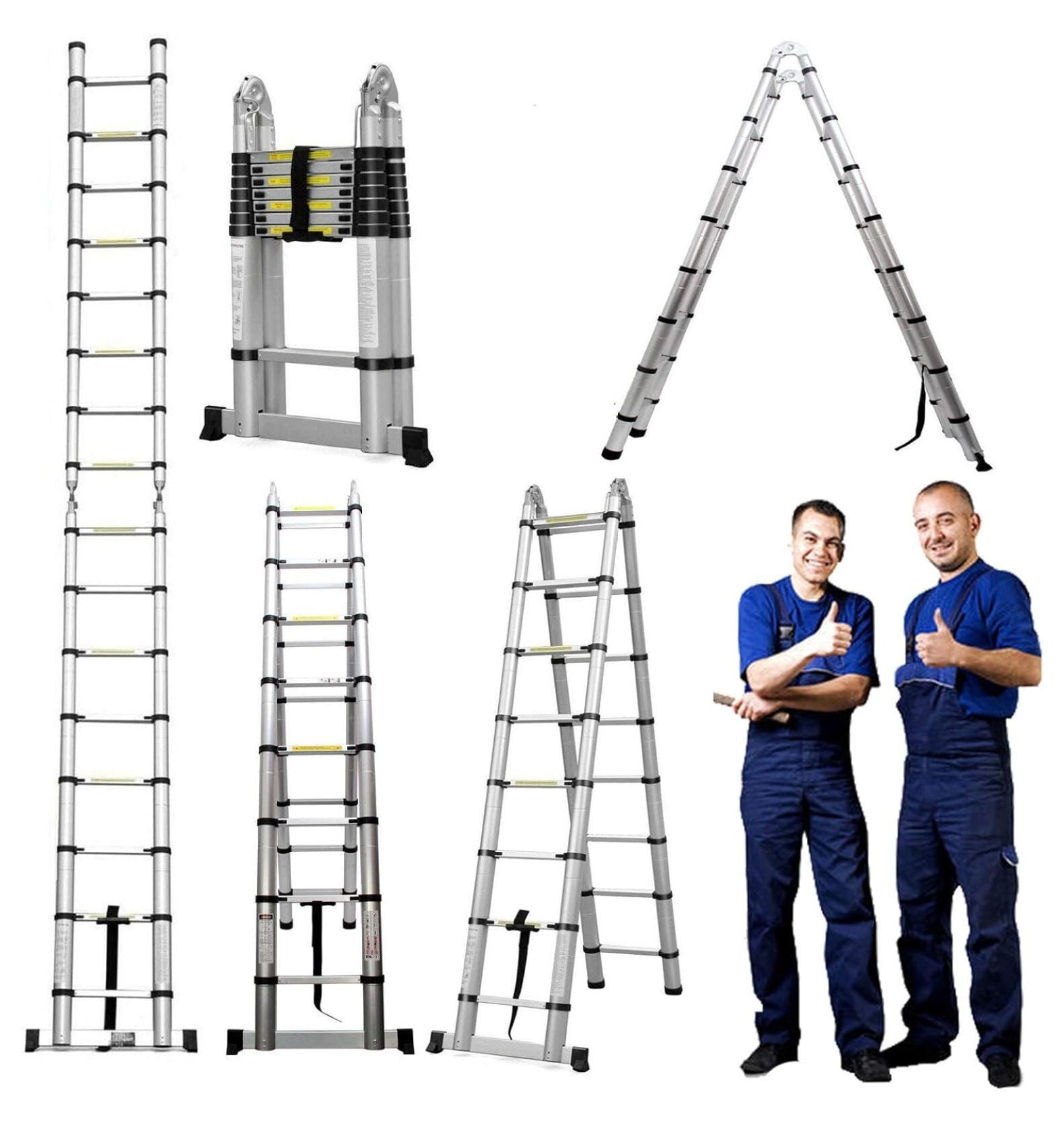 Echoworld A-Frame Telescopic Ladders 12.5Ft 3.8M (1.9M+1.9M), Aluminium ...