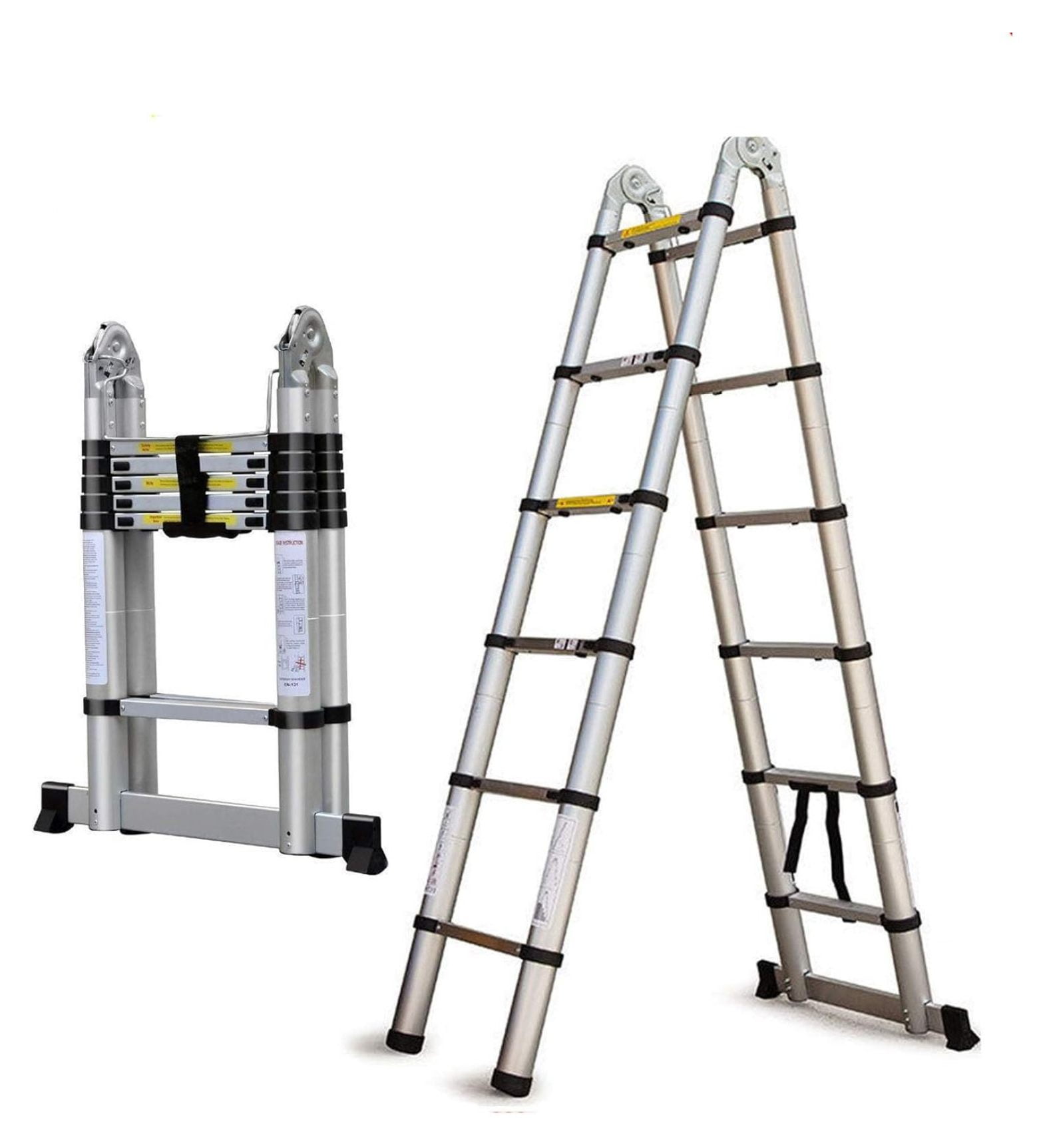 Echoworld Aluminium Telescopic Ladder 3.8M (1.9M+1.9M), A-Frame Step ...