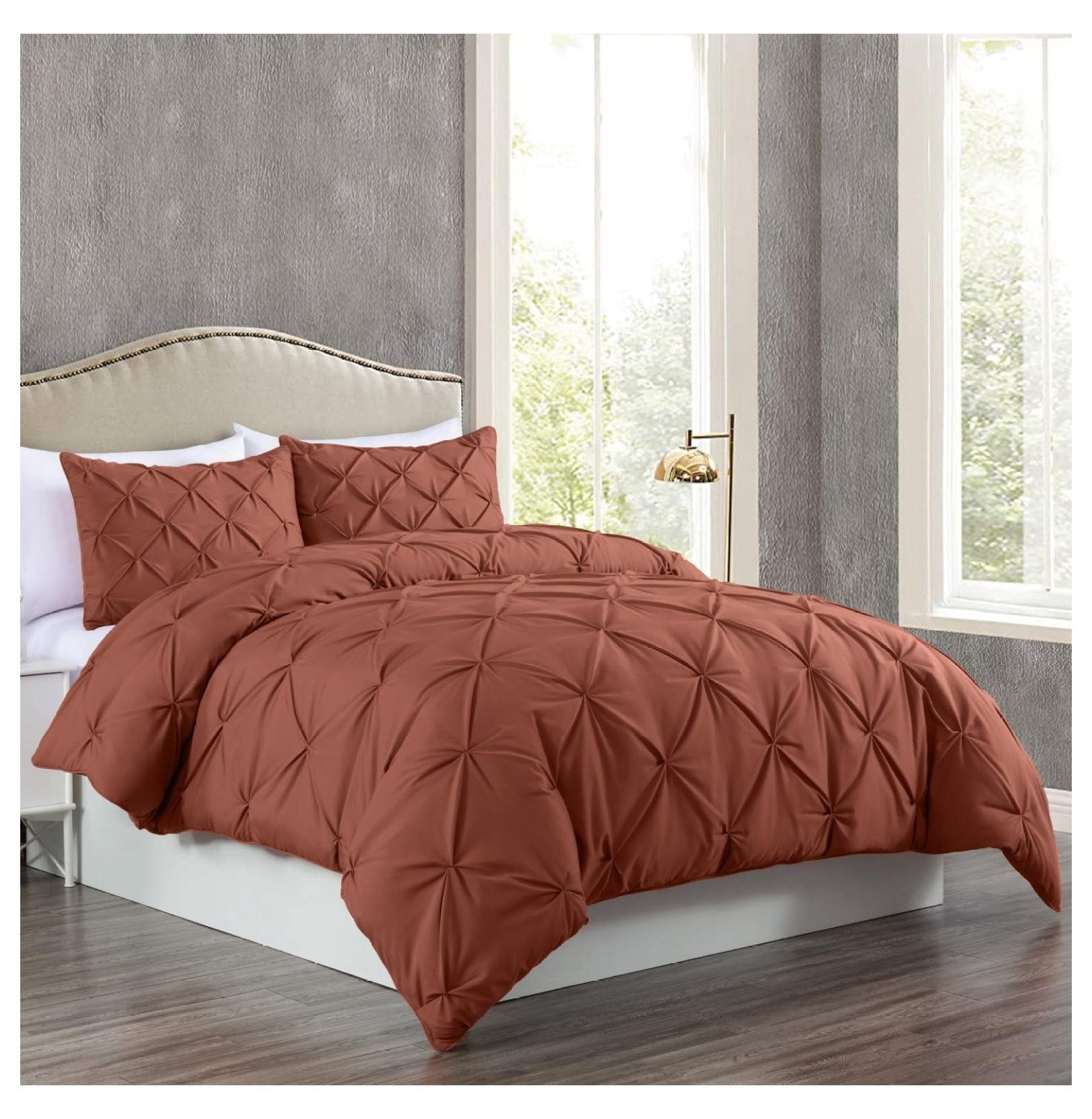 Echoworld Berlin Terracotta Pinch Pleat Comforter Set King Size 3-Piece ...