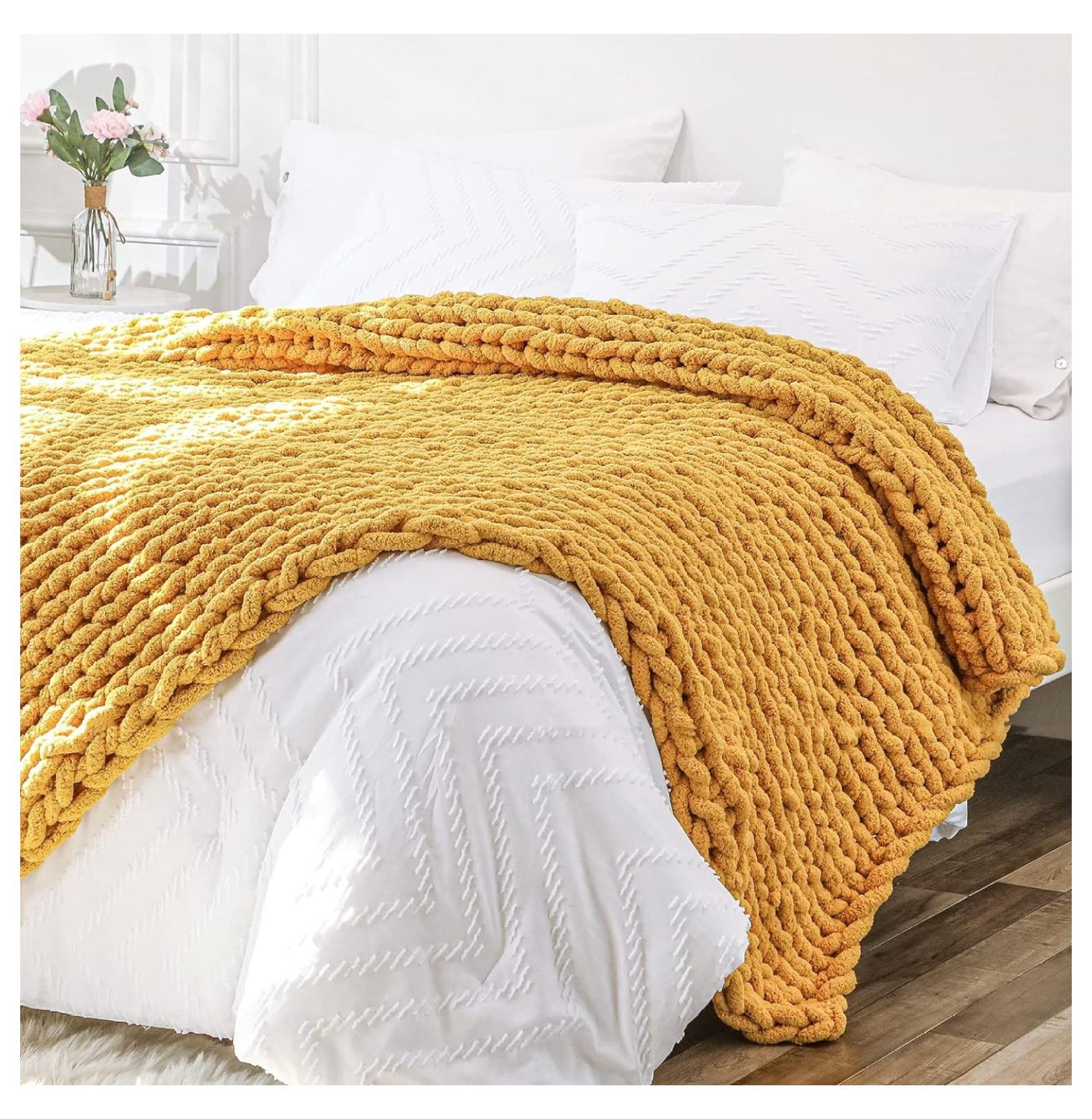 Echoworld Chunky Knit Blanket Throw 51"x63", 100% Hand Knitted Chenille ...