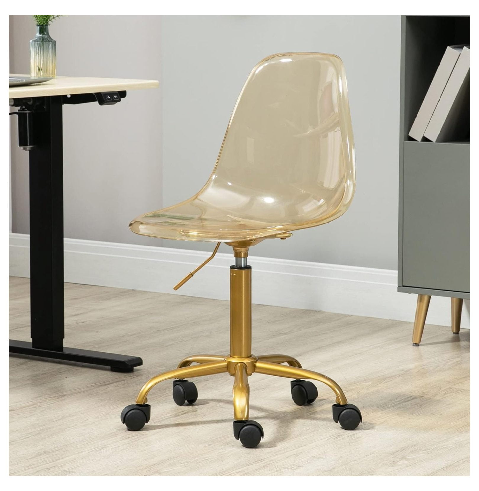 Echoworld Clear Rolling Chair, Armless Desk Chair with Golden Feet ...