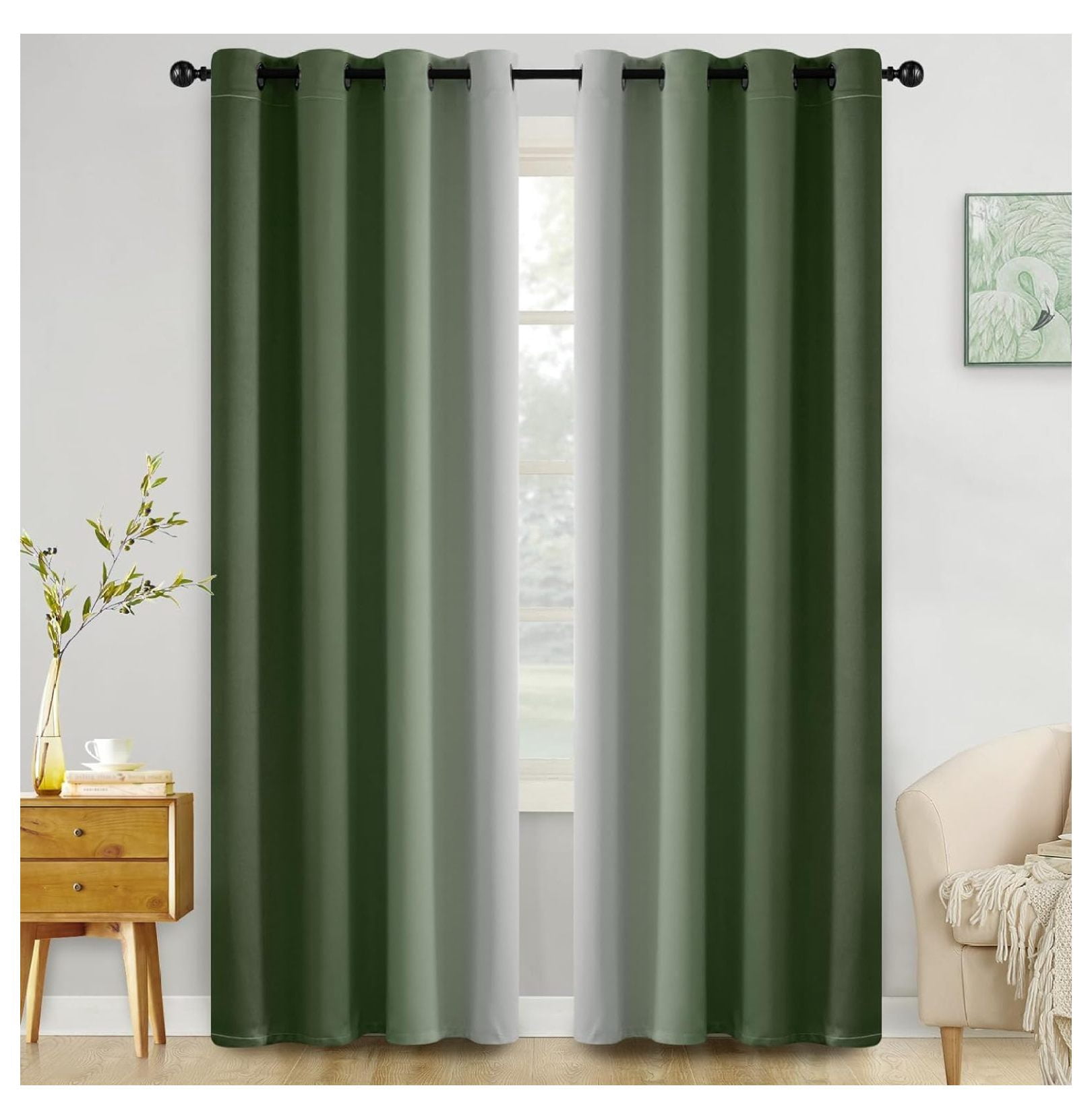 Echoworld Curtains & Drapes Ombre Sage Green Curtains 84 inch Length 2 ...
