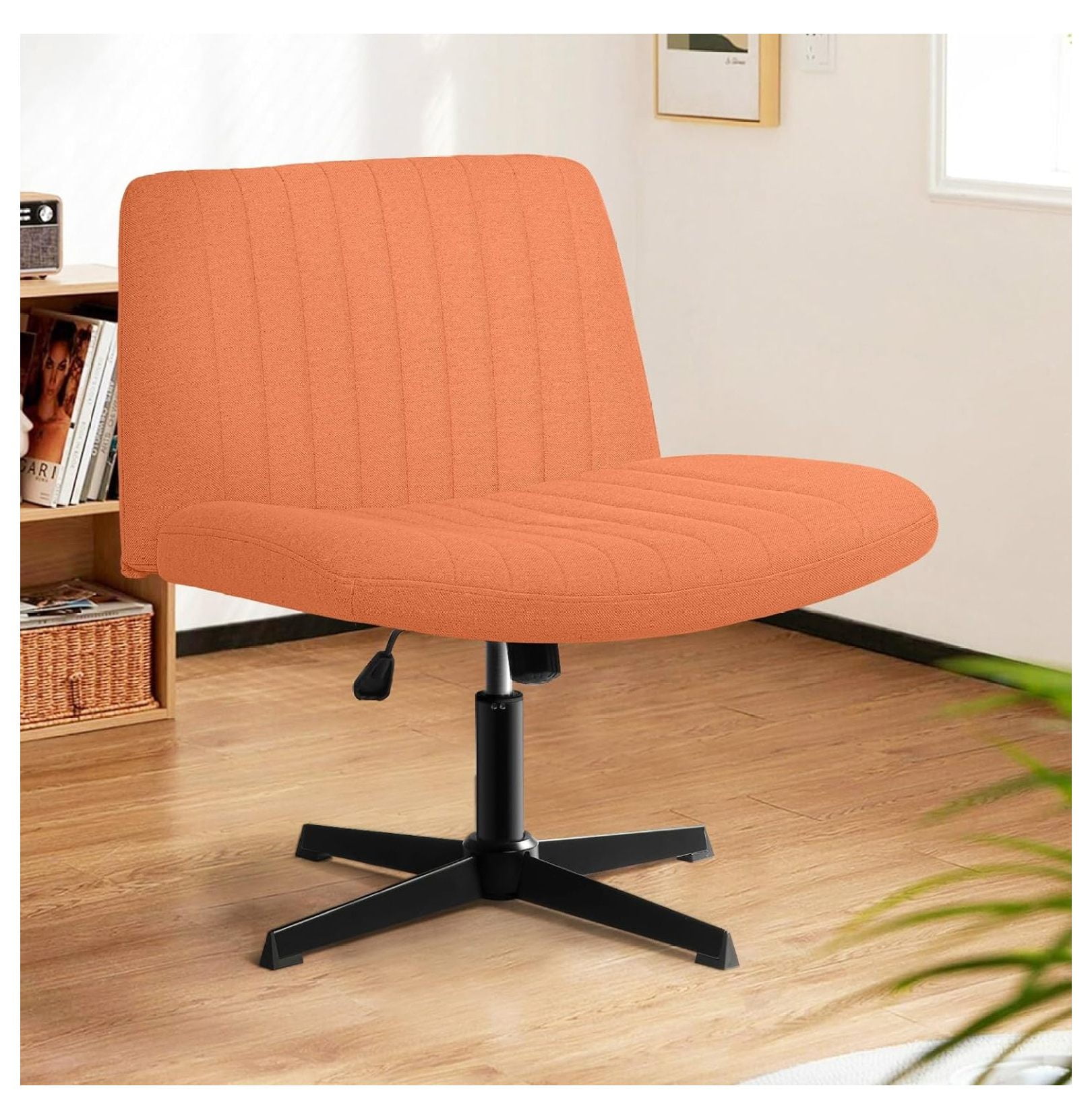 Echoworld Fabric Padded Desk Chair No Wheels, Armless Wide Swivel Home ...