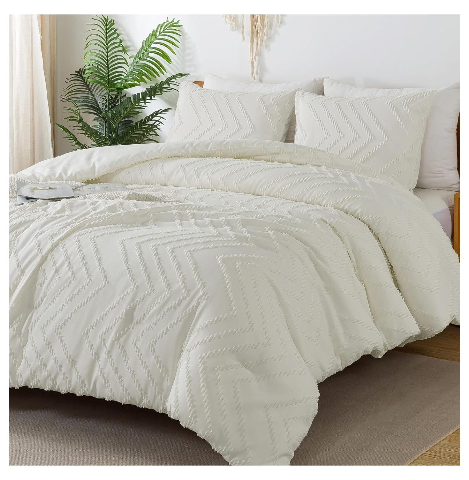 Echoworld Ivory Comforter Set King Size, 3 Pieces Boho Tufted Bedding ...