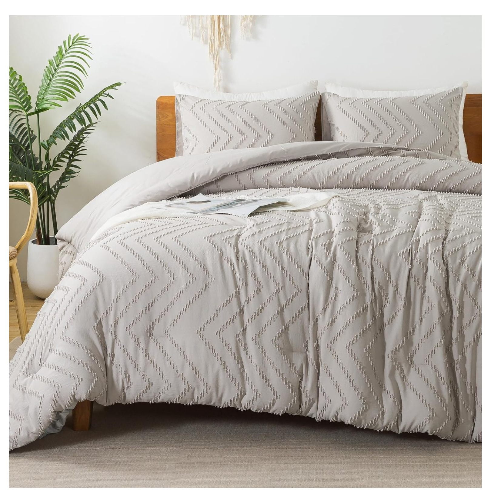 Echoworld Linen Comforter Set King Size, 3 Pieces Boho Tufted Bedding ...