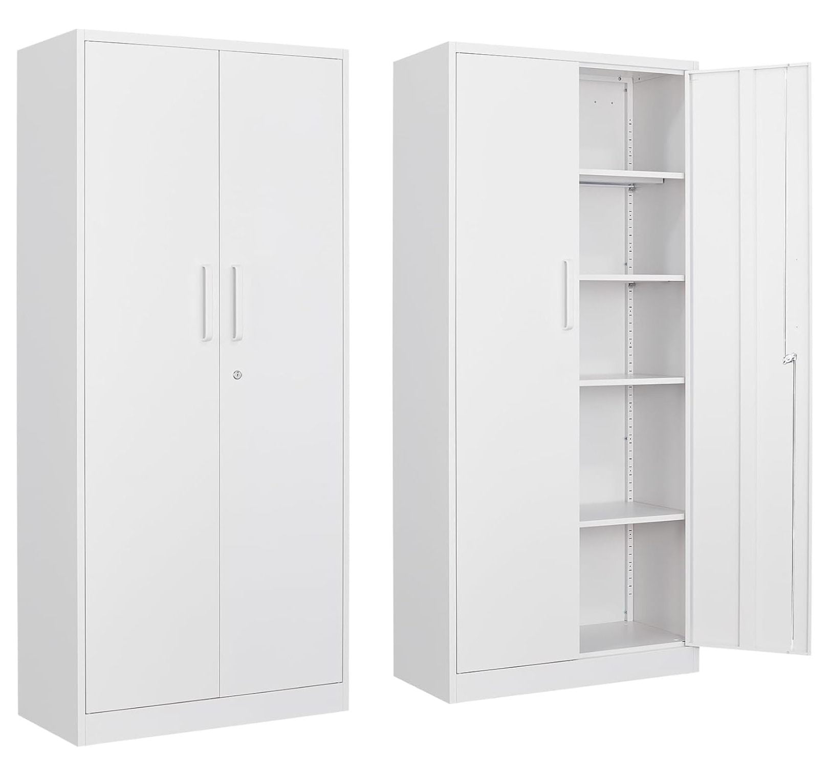 Echoworld Metal Storage Storage Cabinet with 5 Adjustable Shelves,White ...