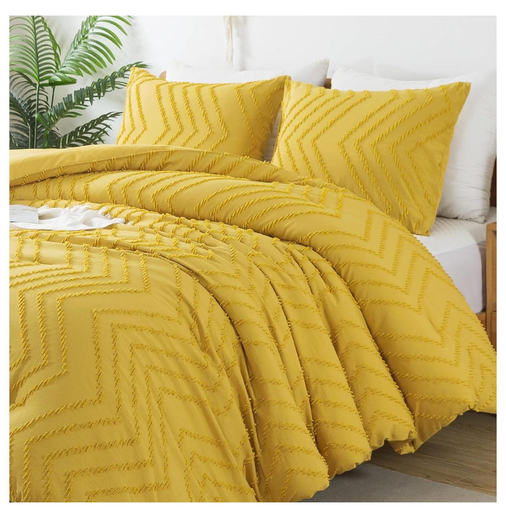 Echoworld Mustard Yellow Comforter Set Queen Size, 3 Pieces Boho Tufted ...