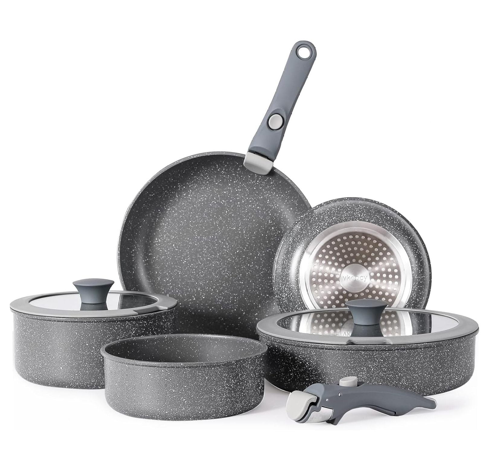 Echoworld Non Stick Pot and Pan Set with Removable Handle, Ceramic ...