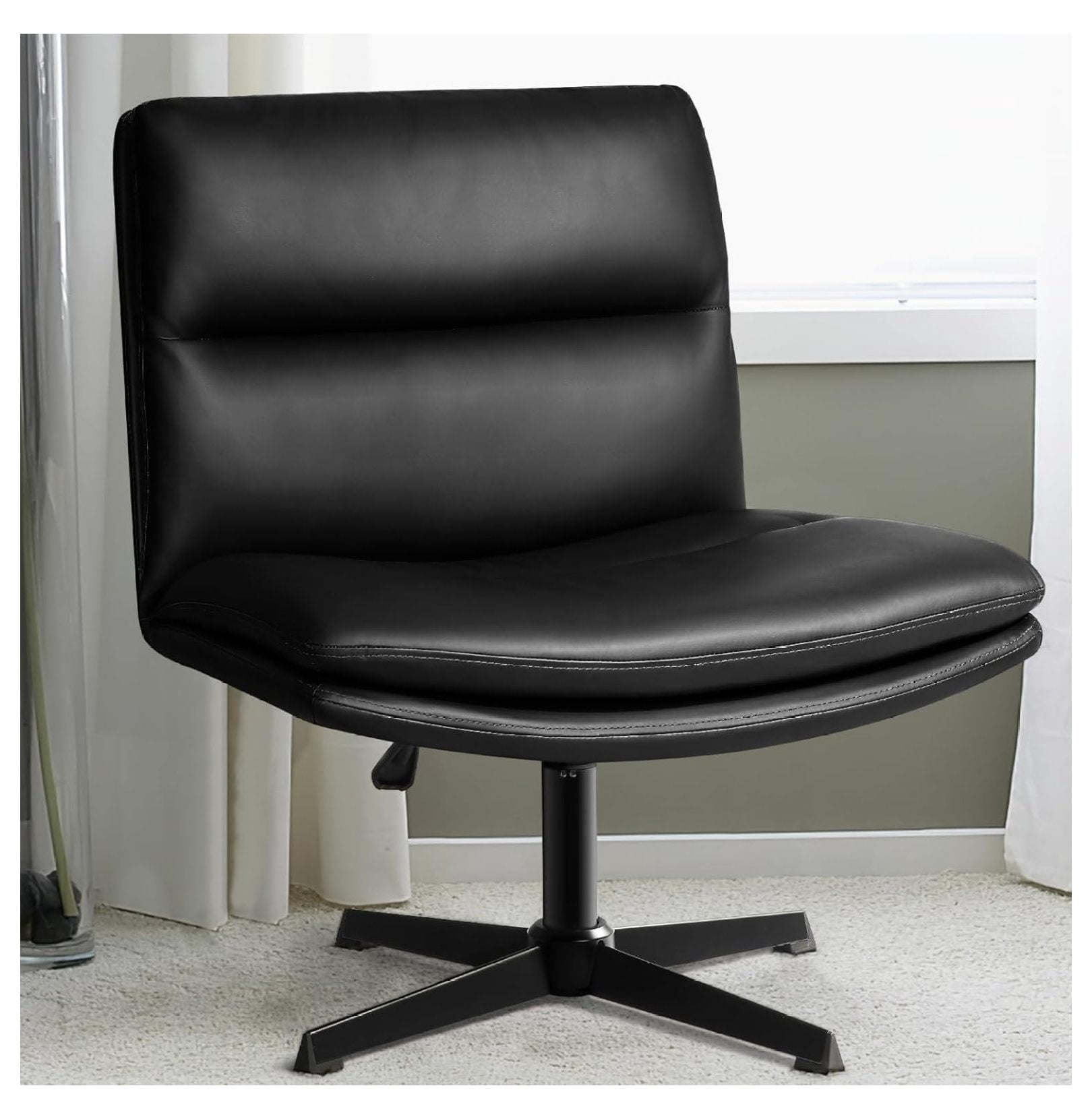 Echoworld PU Leather Armless Office Desk Chair No Wheels,Criss Cross ...
