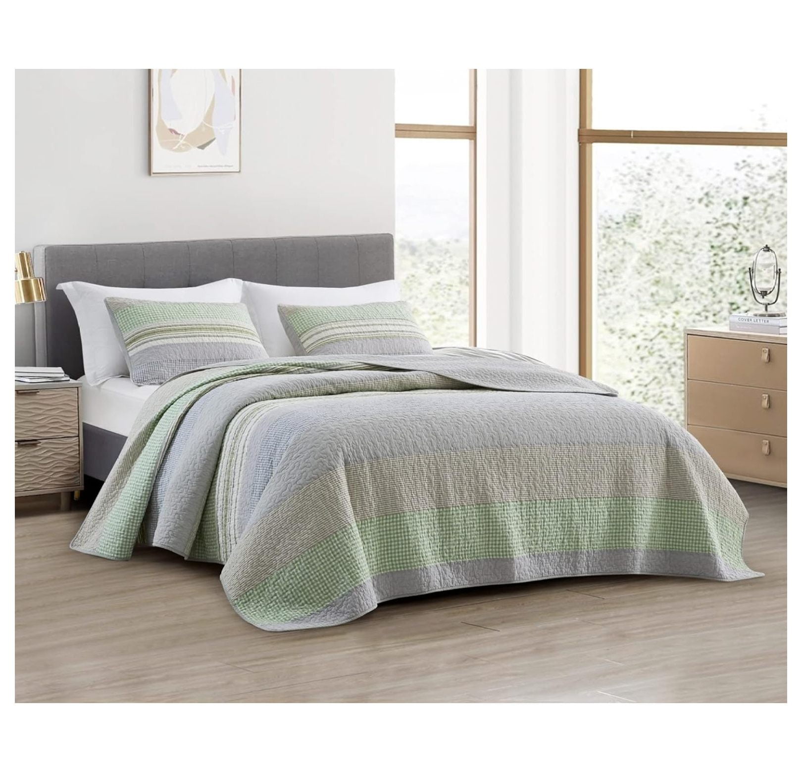 Echoworld Rene 3-Piece Boho Chic Patchwork Stripe Quilt Set - Green ...