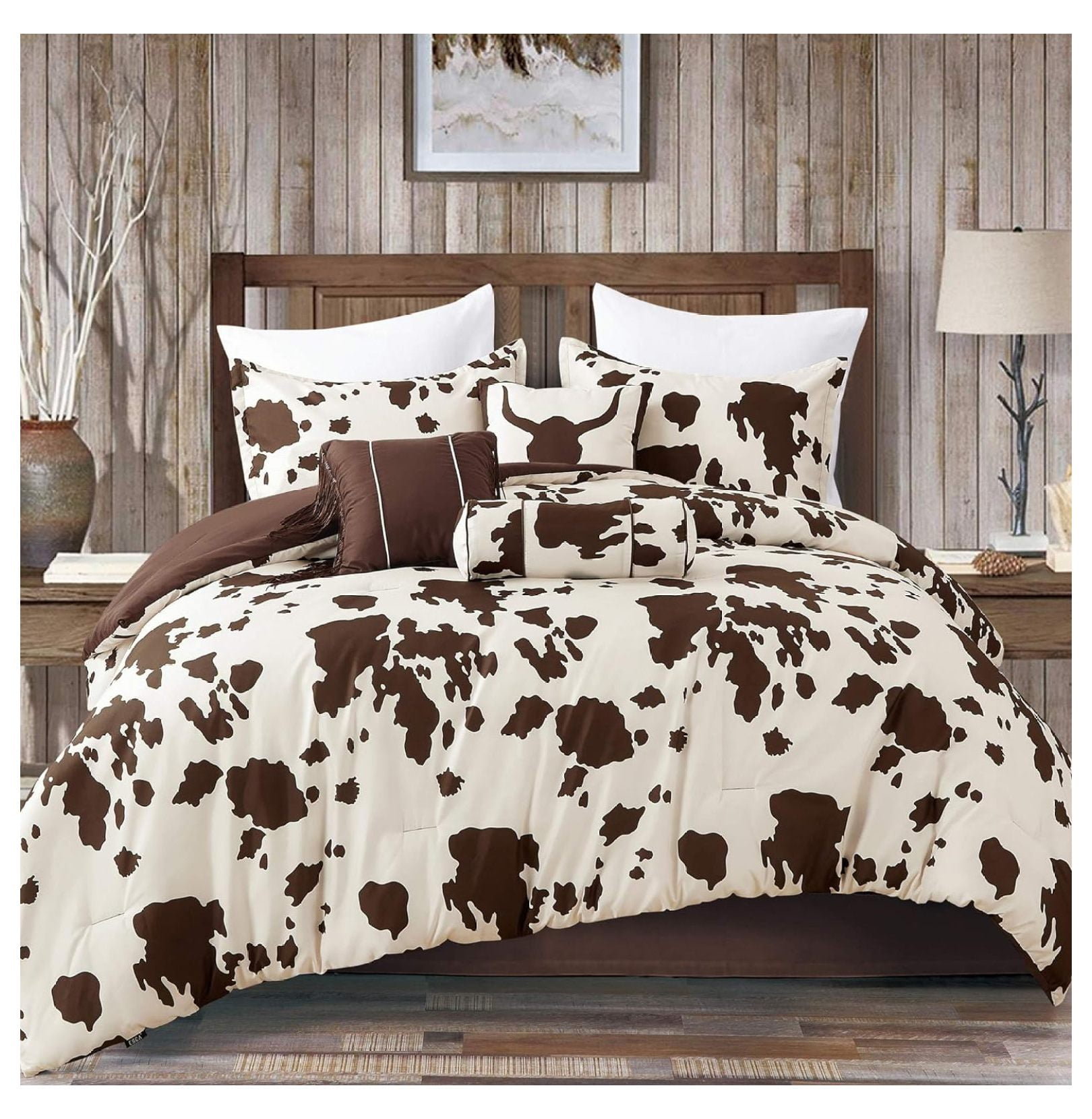 Echoworld Rustic Cowhide Brown Cow Comforter Set - 6 Piece Set (King ...