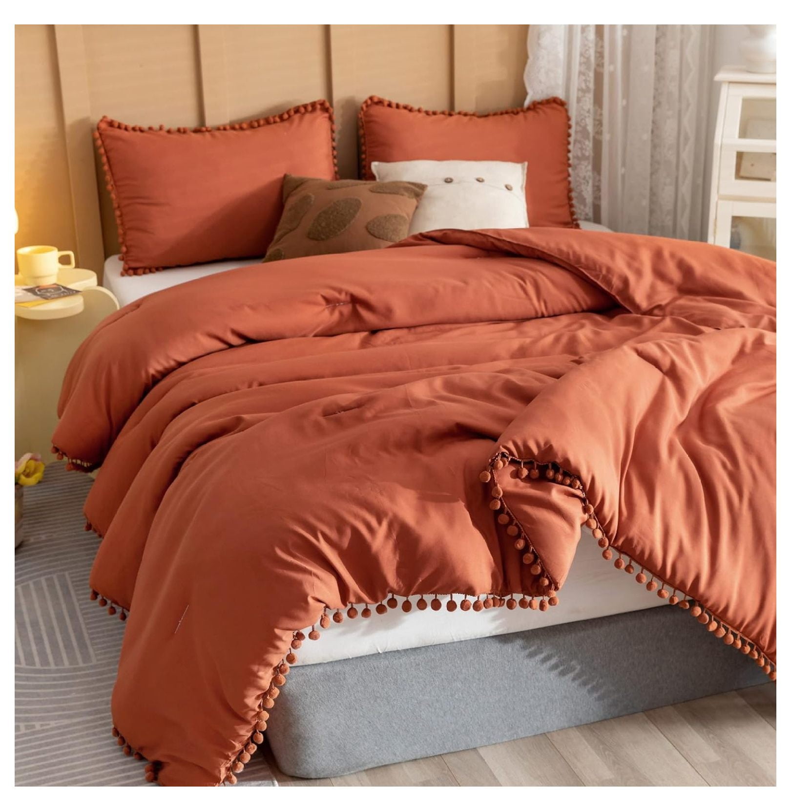 Echoworld Terracotta Queen Comforter Set 3pcs Boho Pom Bedding ...