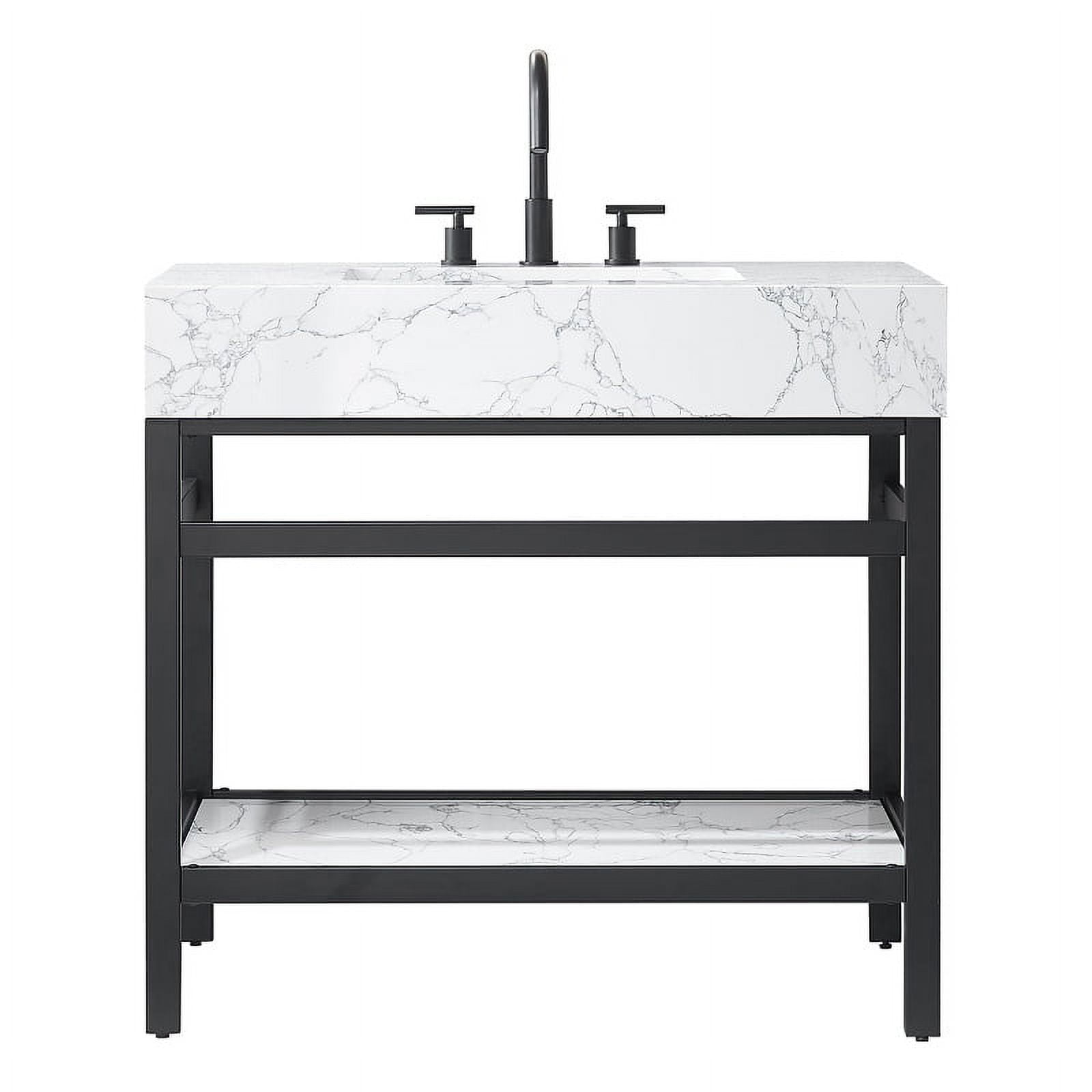 Ecija 36" Single Matte Black Metal Bath Vanity with Pandora White ...