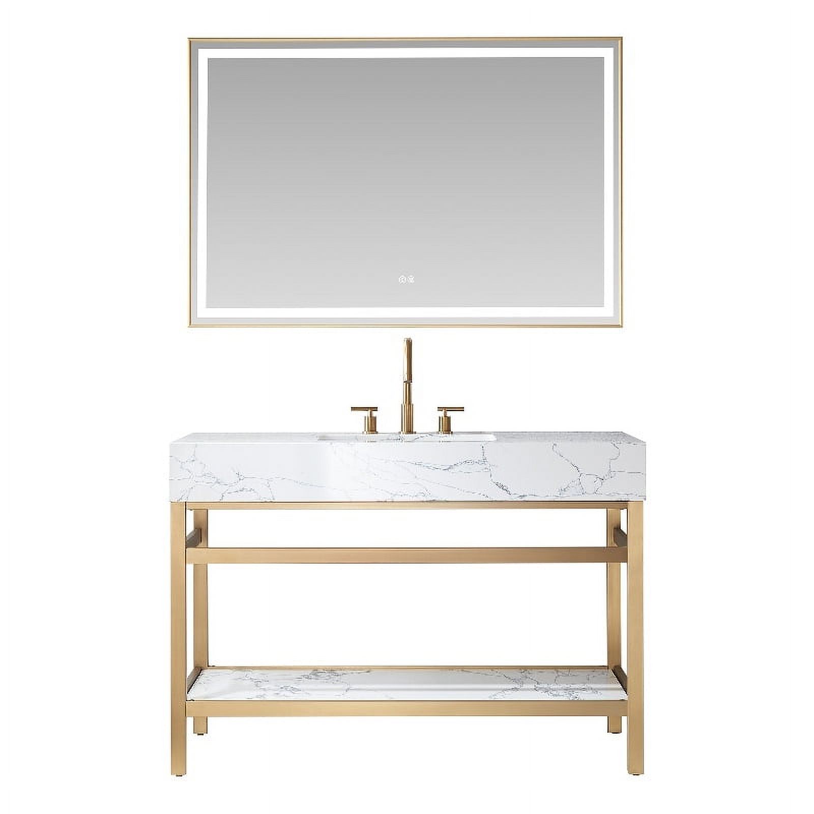Ecija 48" Brushed Gold Metal Vanity with Pandora White Composite Top ...