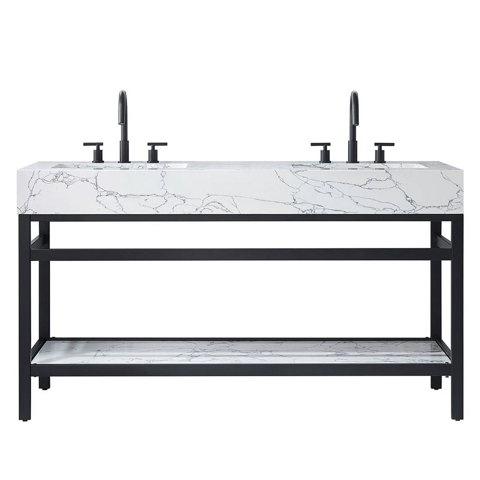 Ecija 60M" Double Matte Black Metal Bath Vanity with Pandora White ...