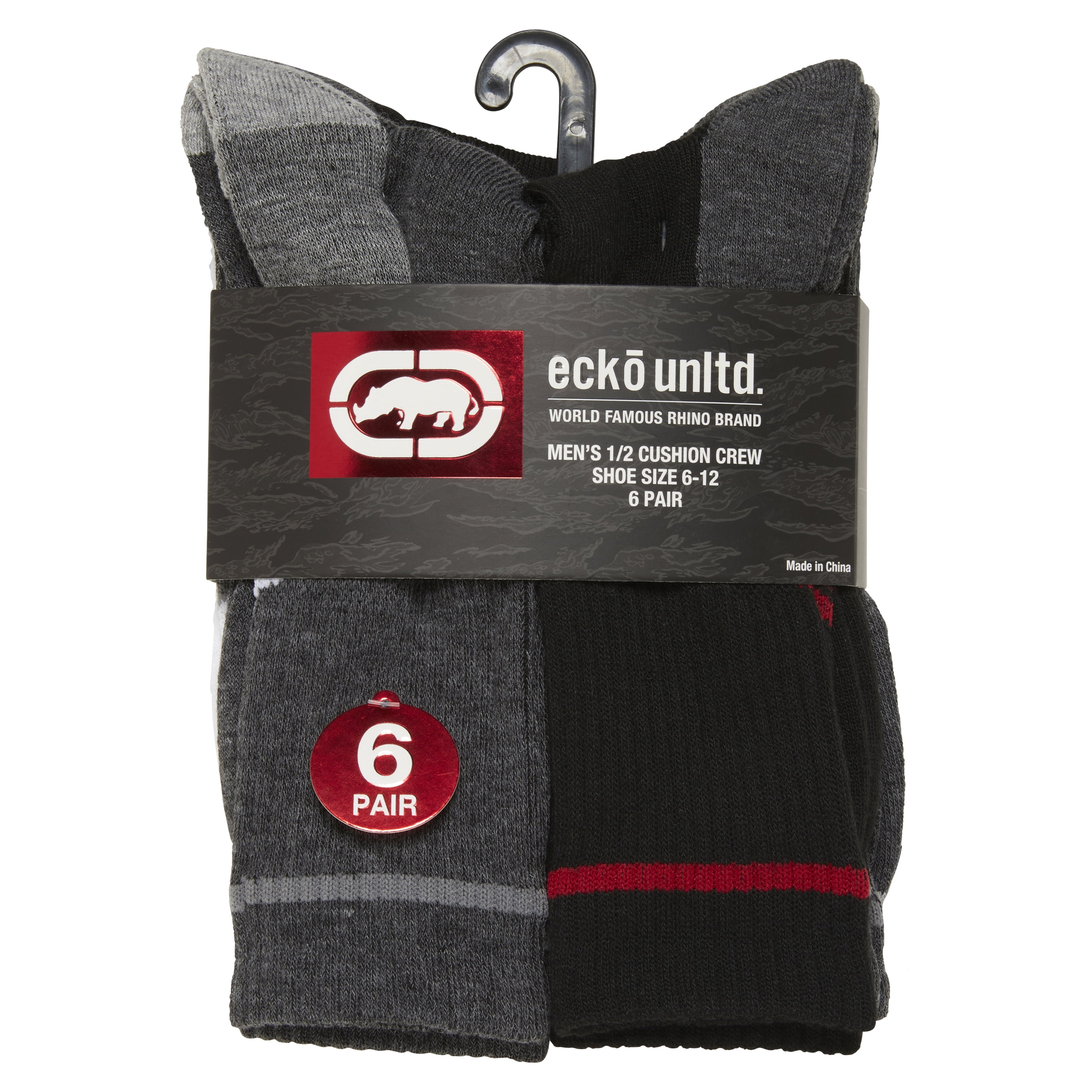 Ecko Unltd. Men's Half Cushion Crew Athletic Socks 6-Packs (Multi ...