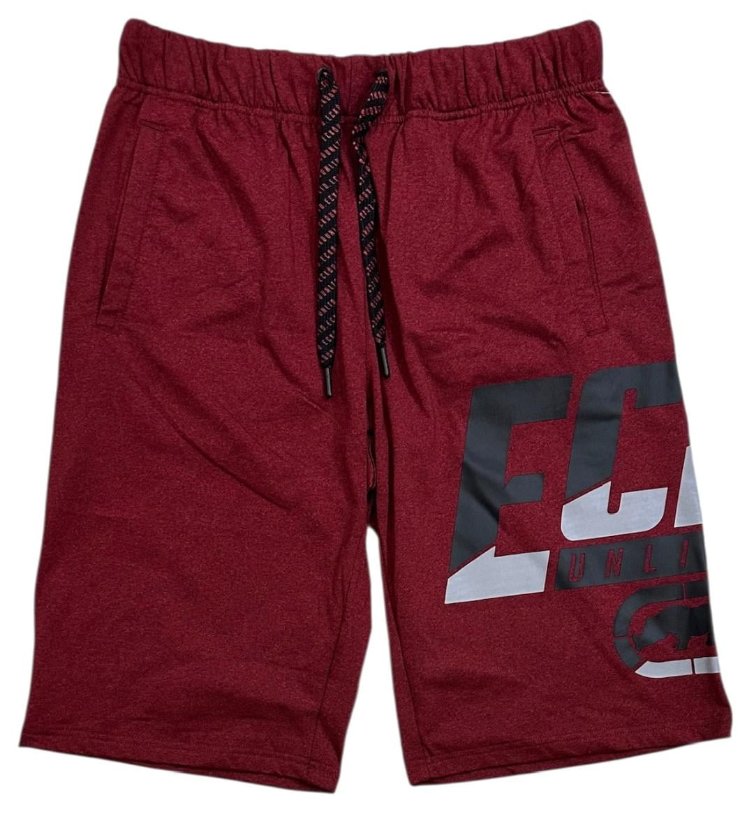 Ecko Unltd Men's Red Heather Marled Puff Print Activewear Shorts (Large ...