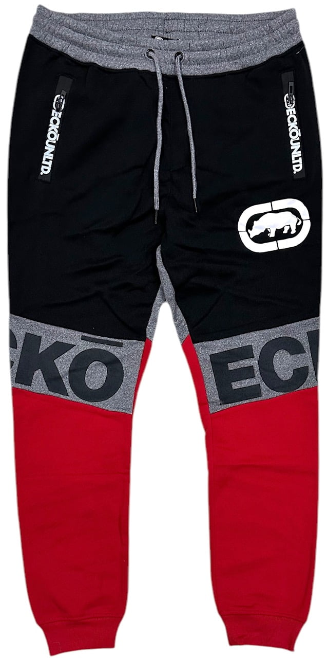 Ecko Unltd Men's Sweatpants Colorblock Puff Print Fleece Jogger (Medium, Red/Black/Grey ...