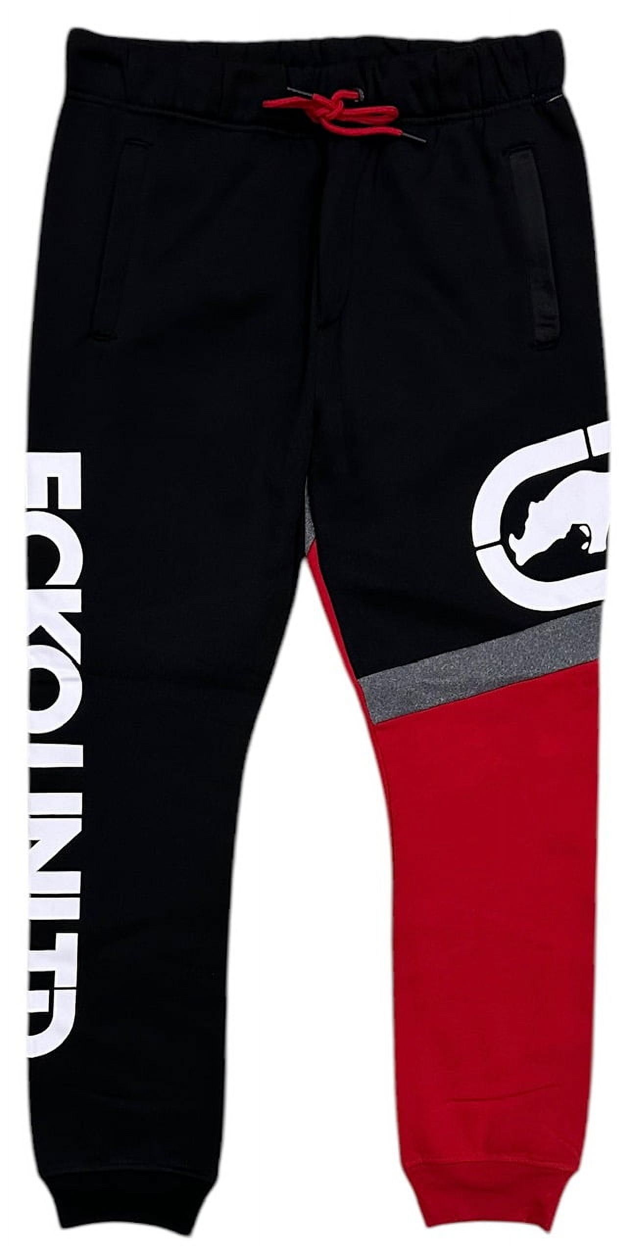 Ecko Unltd Men's Sweatpants Colorblock Puff Print Fleece Jogger (XXX-Large, Red/Black/Grey ...
