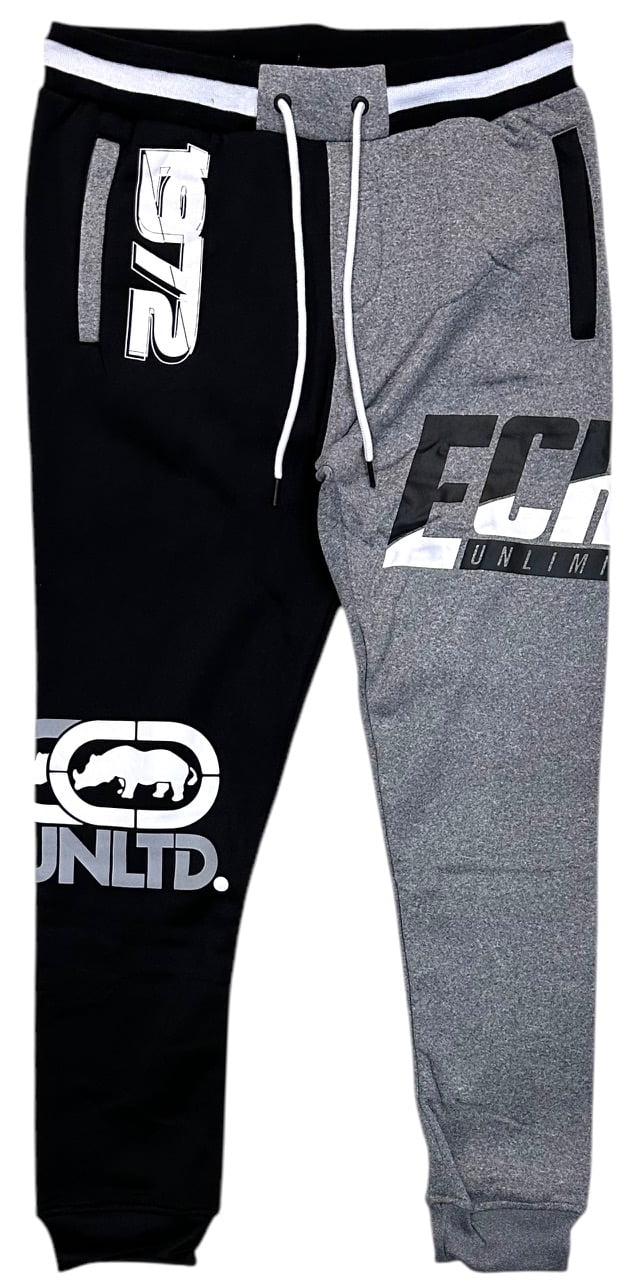 Ecko Unltd Men's Sweatpants Split Panel World Famous Fleece Jogger (Medium, Black/Grey Marled ...