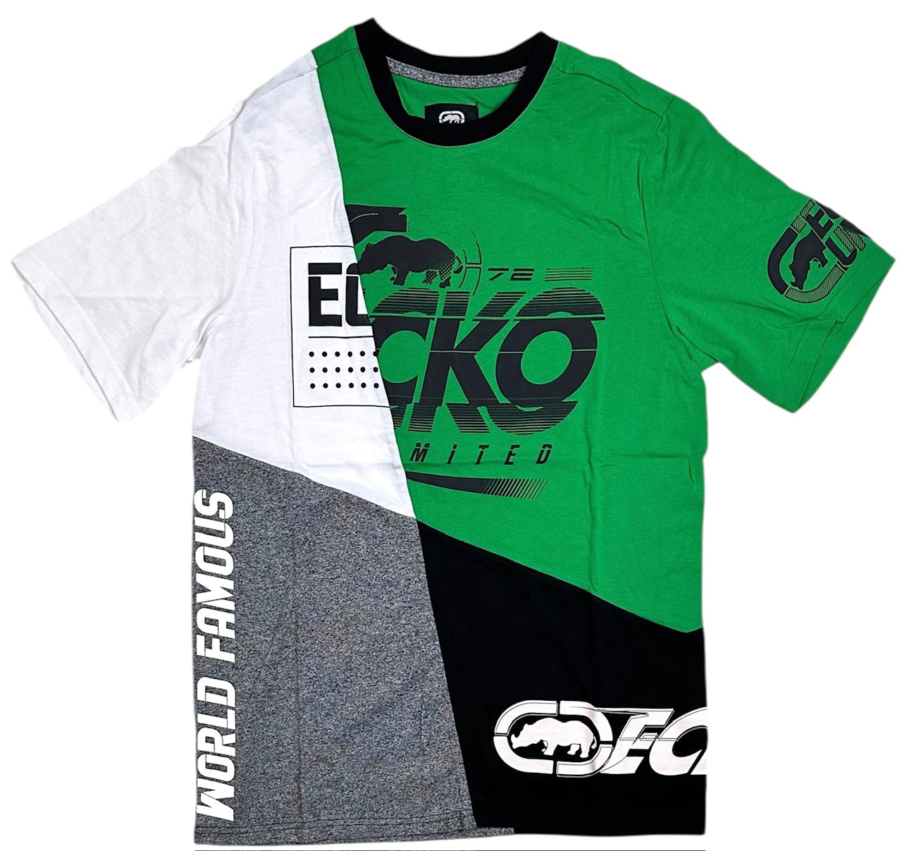 Ecko Unltd Men's T-Shirt Split Panel Stitched Colorblock Short Sleeve Tee (Large, Kelly Green ...