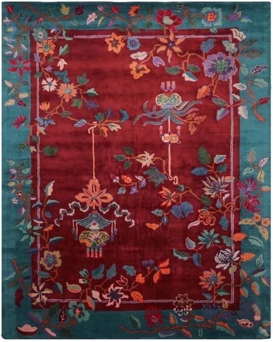 Eclatique Rug Chinese Art Deco Tufted Red Floral Area Rug, 5 x 8 ft ...