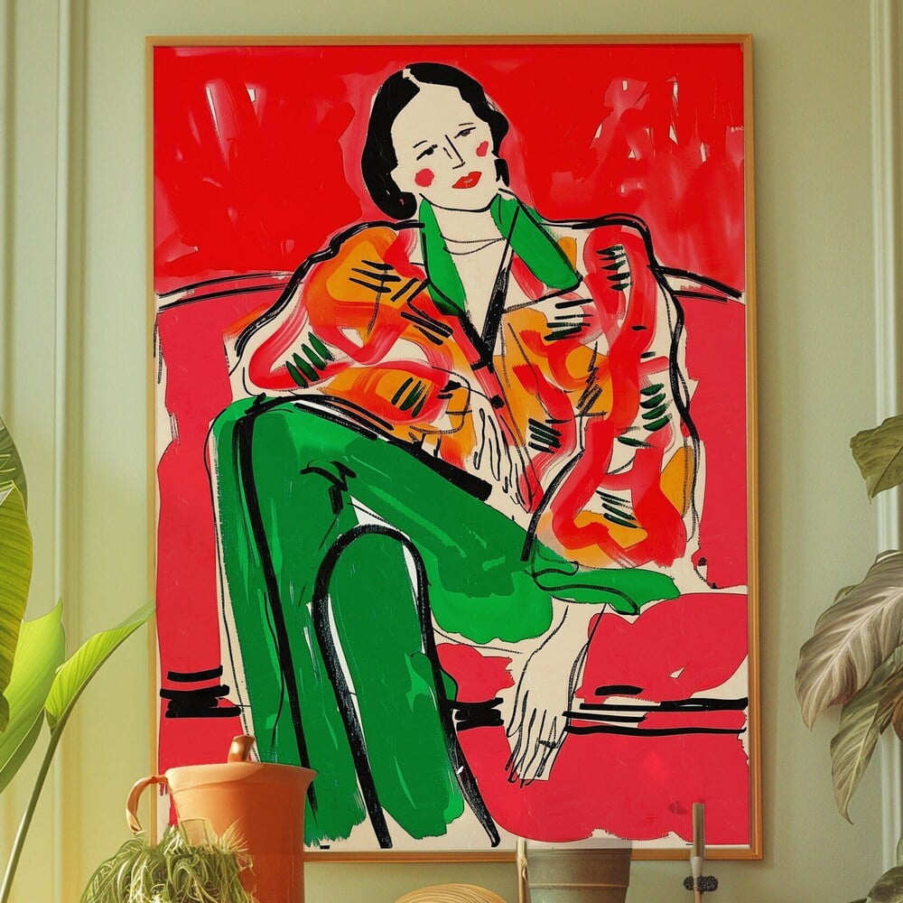 Eclectic Art Poster Home Decor Red Wall Art Trendy Woman Poster ...