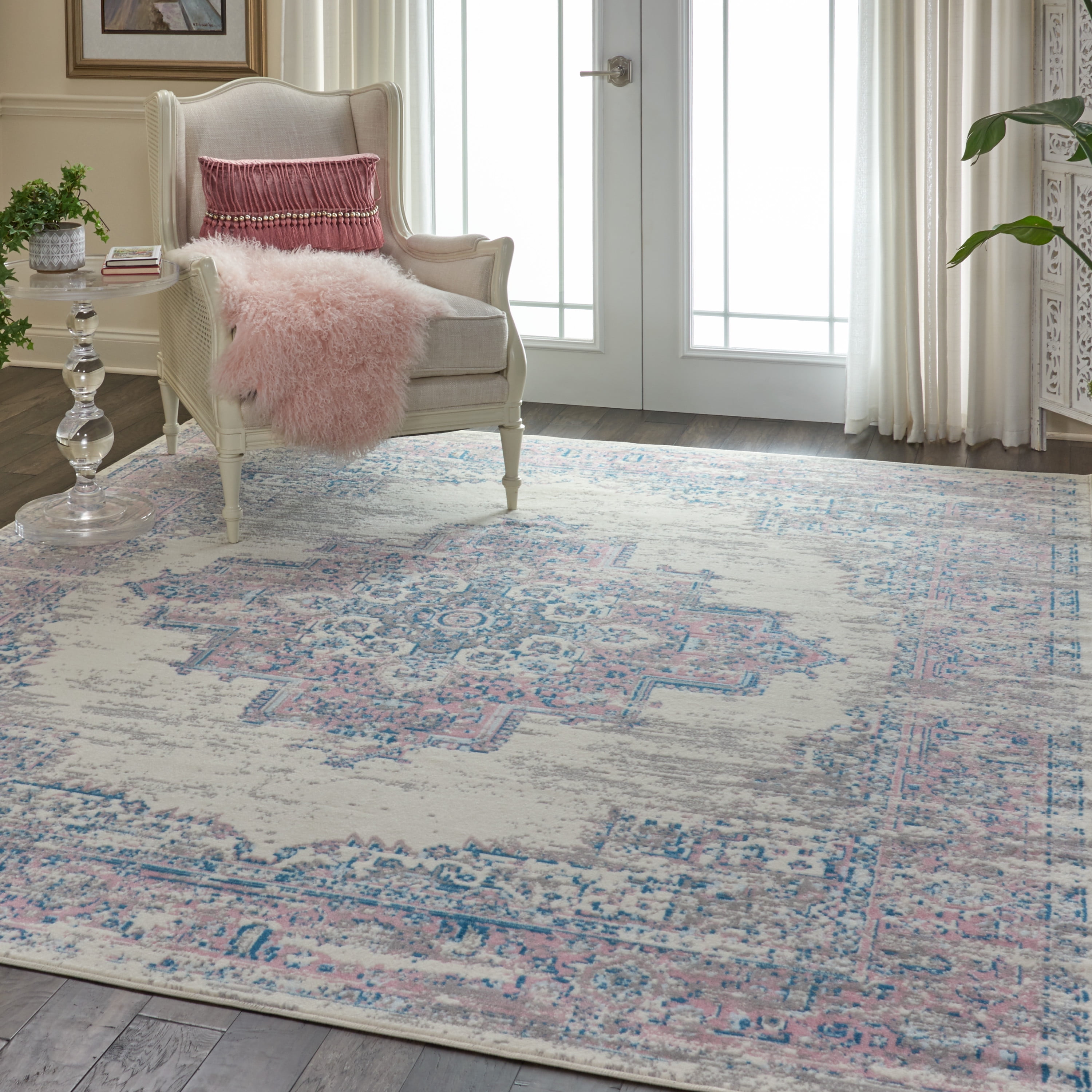 Eclectic Essentials Center Medallion Ivory/Pink Area Rug - Walmart.com