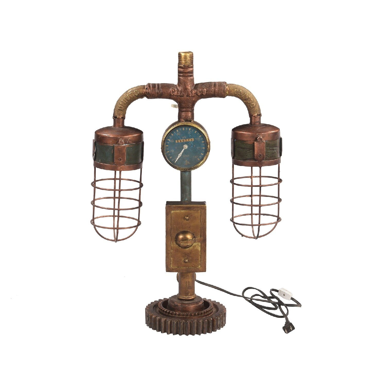 Eclectic Industrial Gears And Gauge Table Lamp | Vinatge Metal Pipes ...