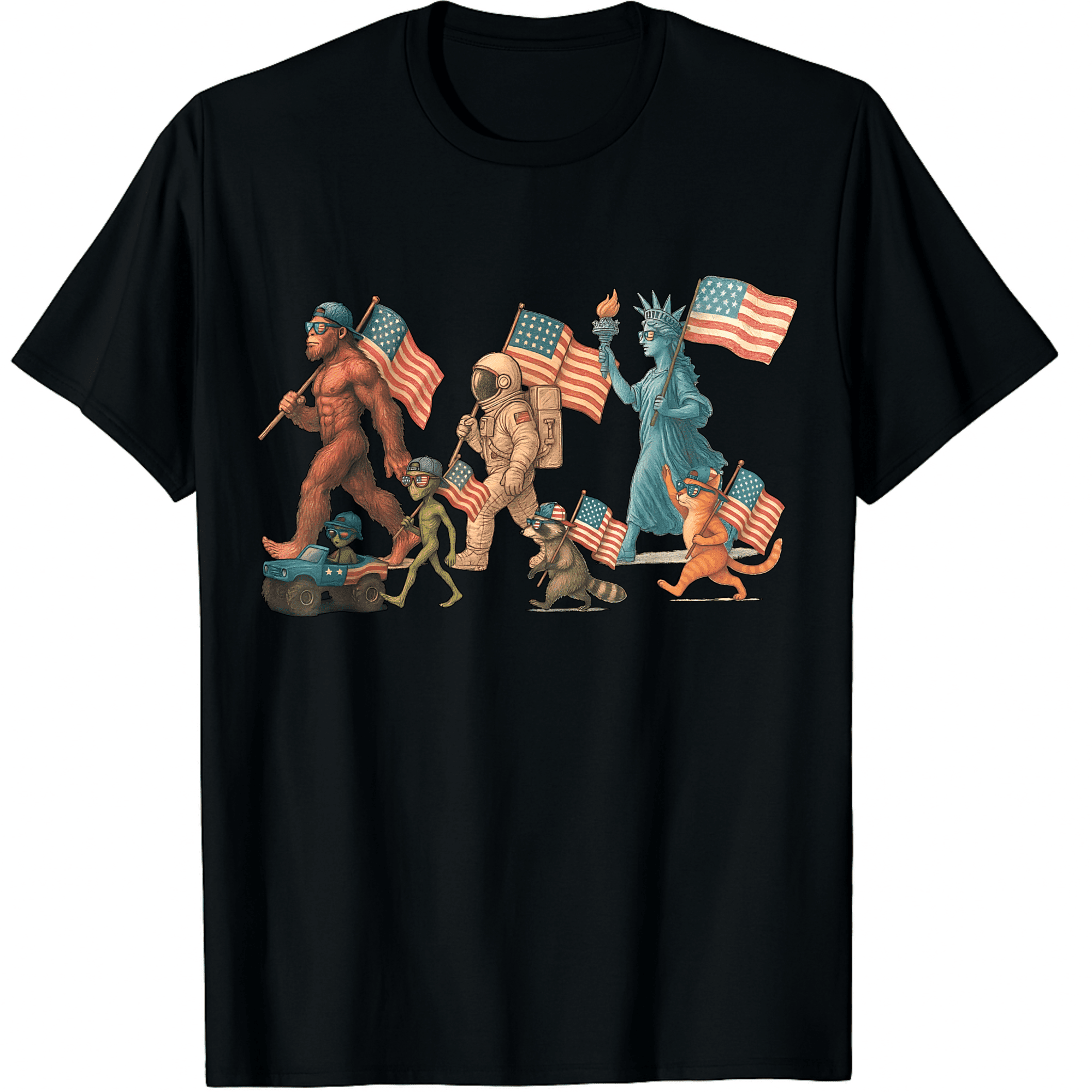 Eclectic Patriotic Parade Bigfoot Alien Astronaut 4th Of July Unisex T ...