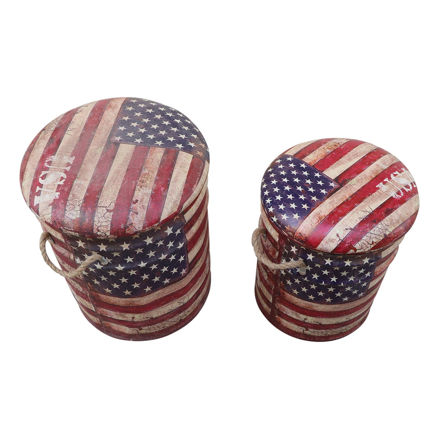 Eclectic "Patriotic" US Flag Storage Poufs- Set of 2 - Walmart.com