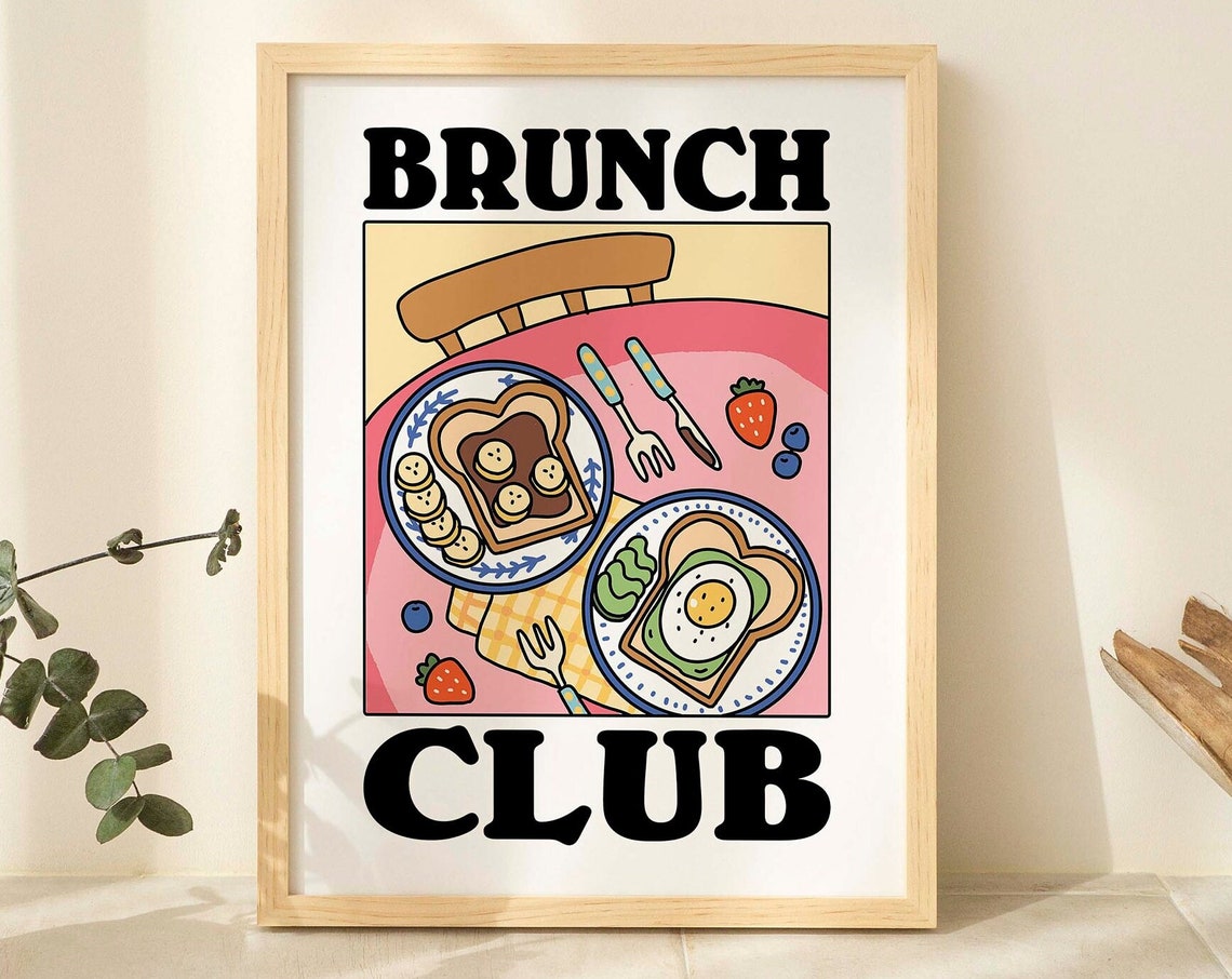 Eclectic Pink Kitchen Print, Brunch Club Cafe Poster, Pancake Food ...