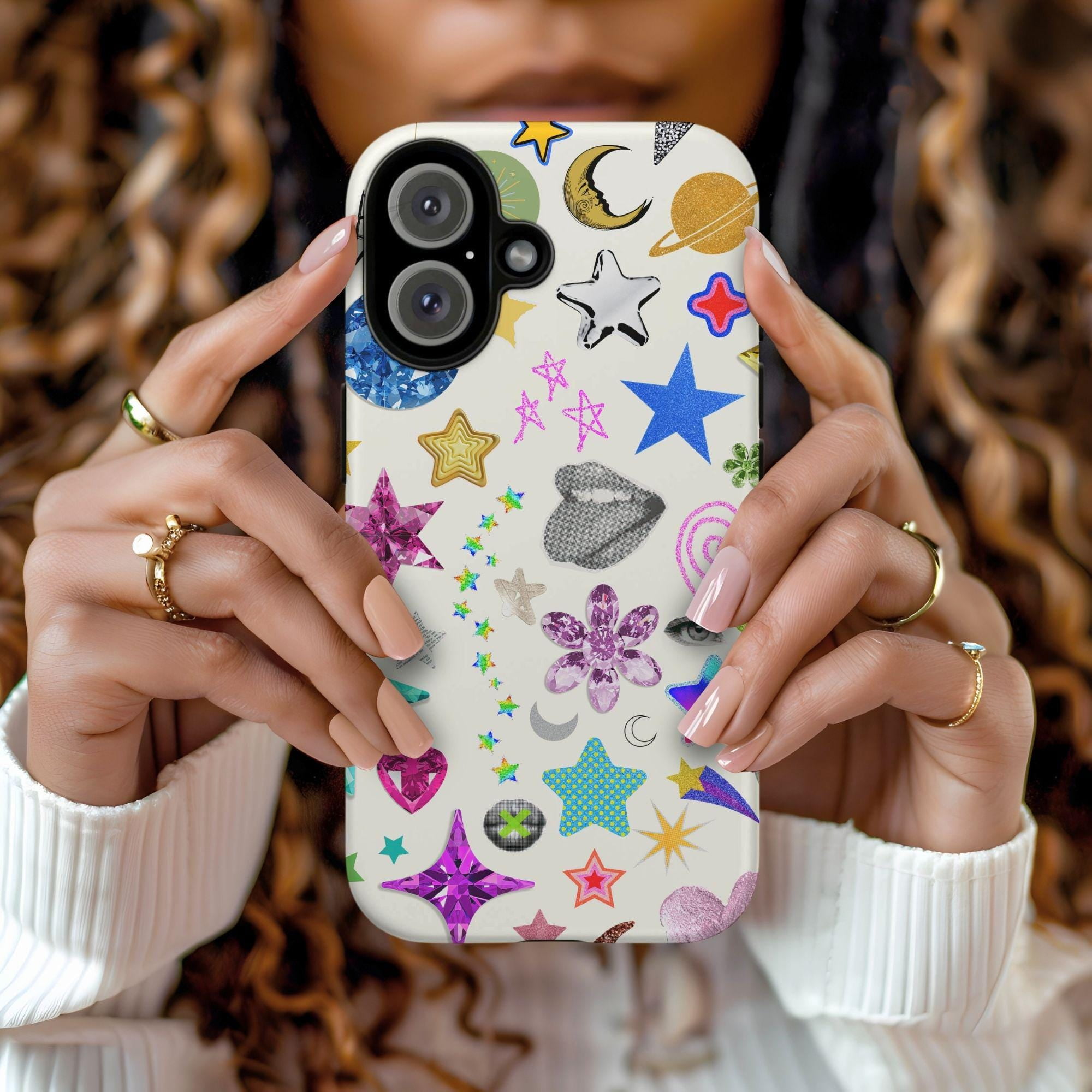 Eclectic Starry Phone Case Preppy Celestial Galaxy Pattern 17 16 15 14 ...